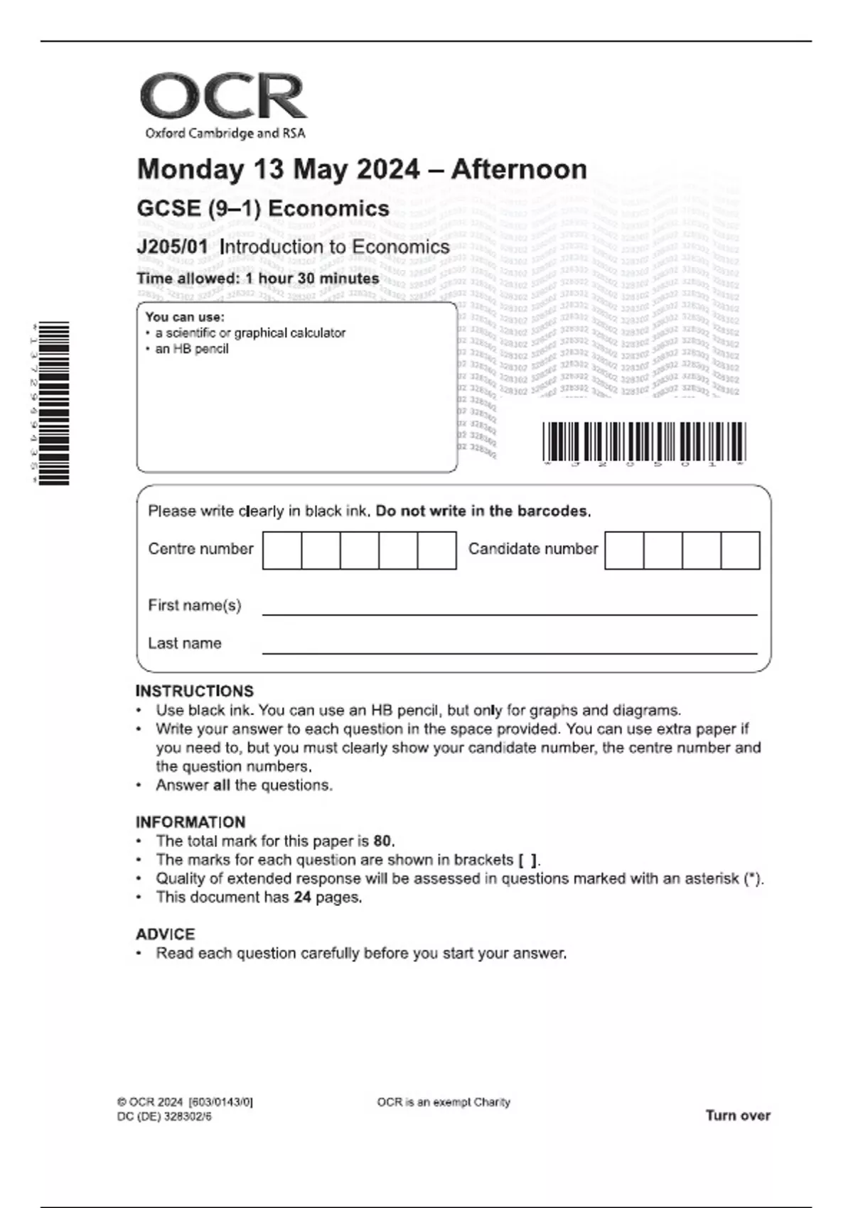 OCR GCSE MAY 2024 OCR ECONOMICS PAPER 1; VERIFIED COMPLETE SOLUTIONS ...