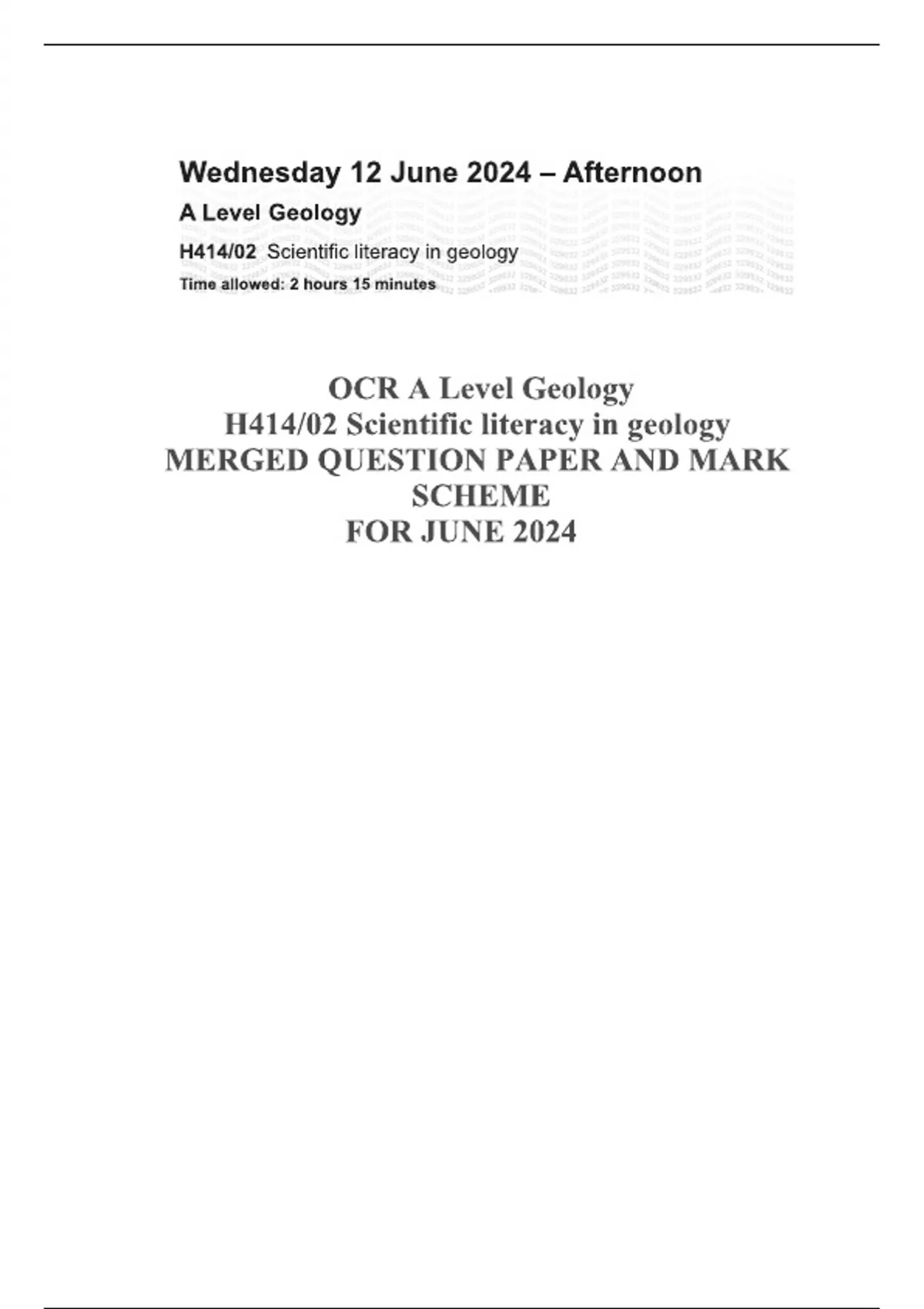 OCR A - LEVEL JUNE 2024 OCR GEOLOGY PAPER 2 QP AND MARKING SCHEME ...