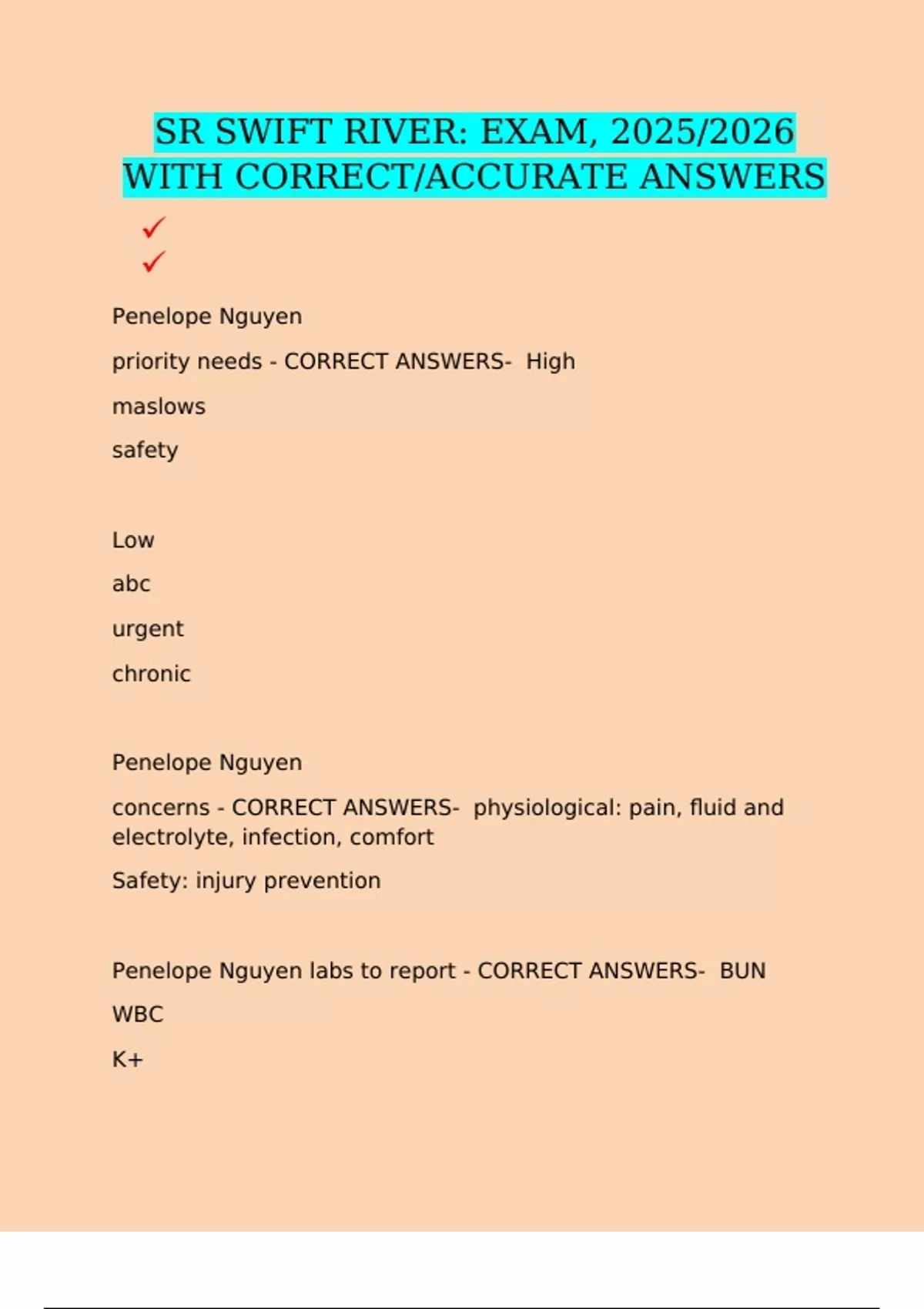 SR SWIFT RIVER: EXAM, 2025/2026 WITH CORRECT/ACCURATE ANSWERS - SR ...