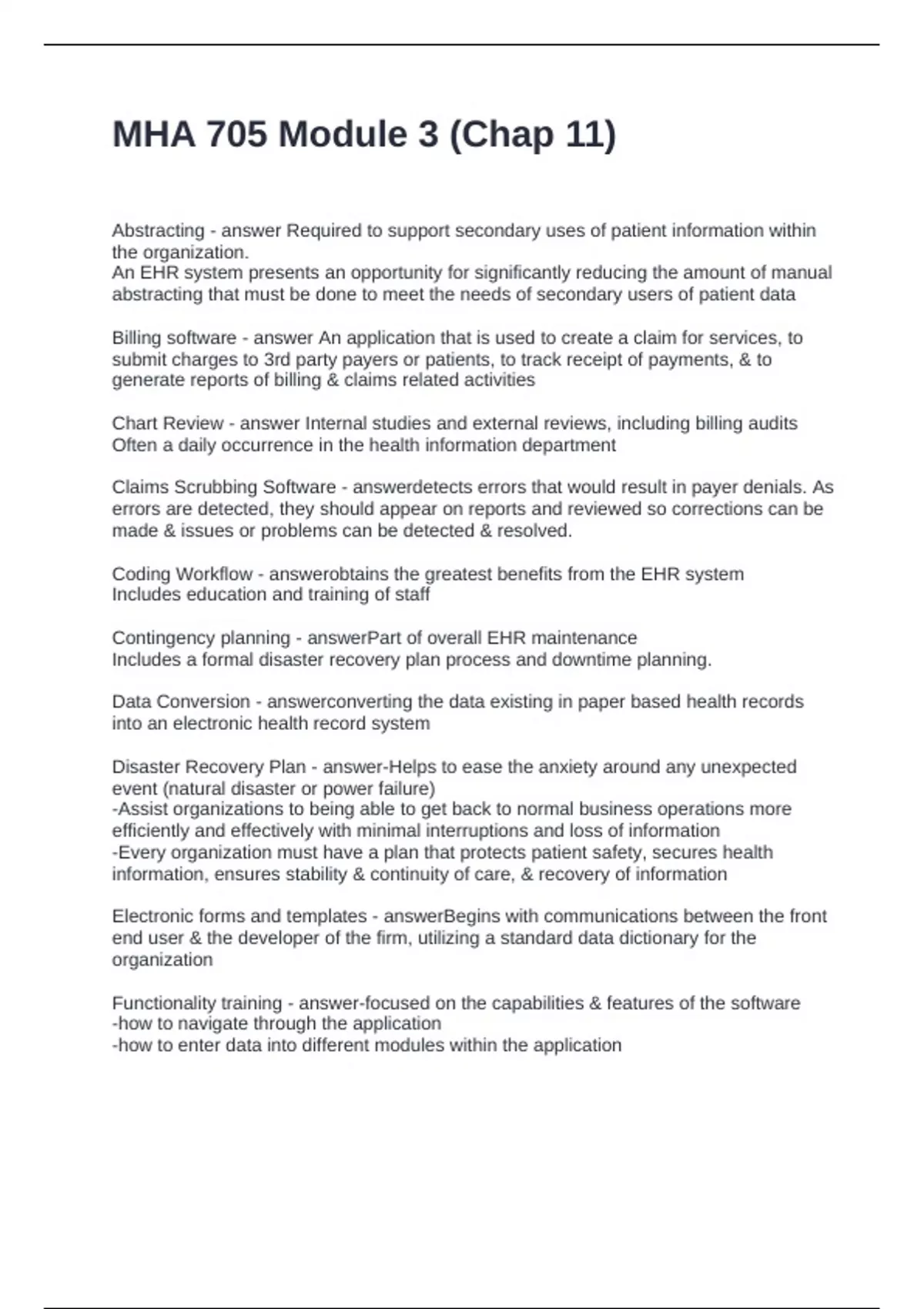 MHA 705 Module 3 (Chap 11) Questions and Answers 2025 - MHA 705 - Stuvia US
