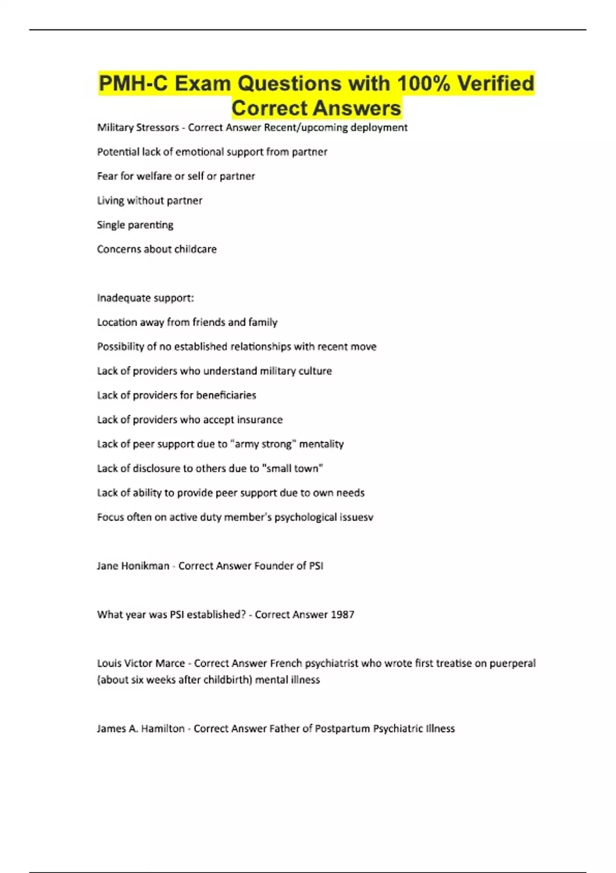 PMH-C Multiple Choice Questions with Correct Answers - PMH-C - Stuvia US