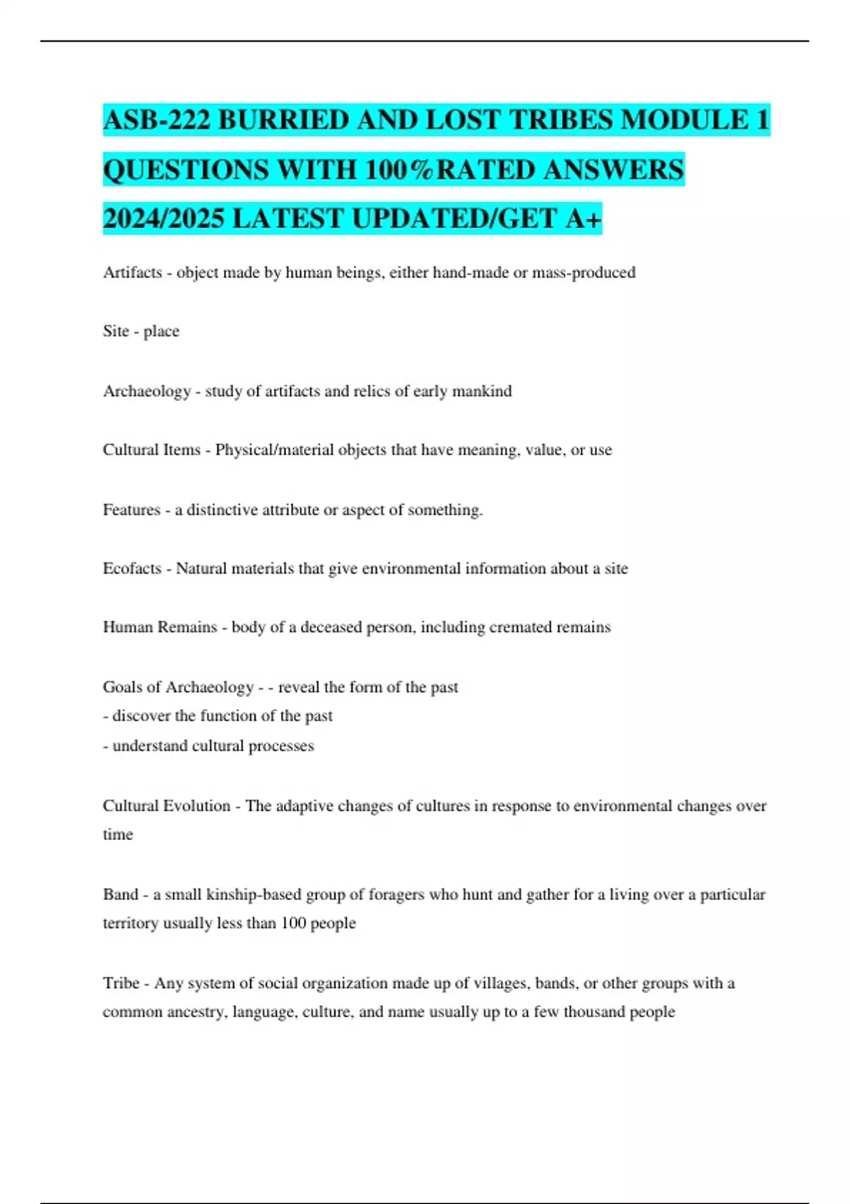 ASB-222 BURRIED AND LOST TRIBES MODULE 1 QUESTIONS WITH 100%RATED ...