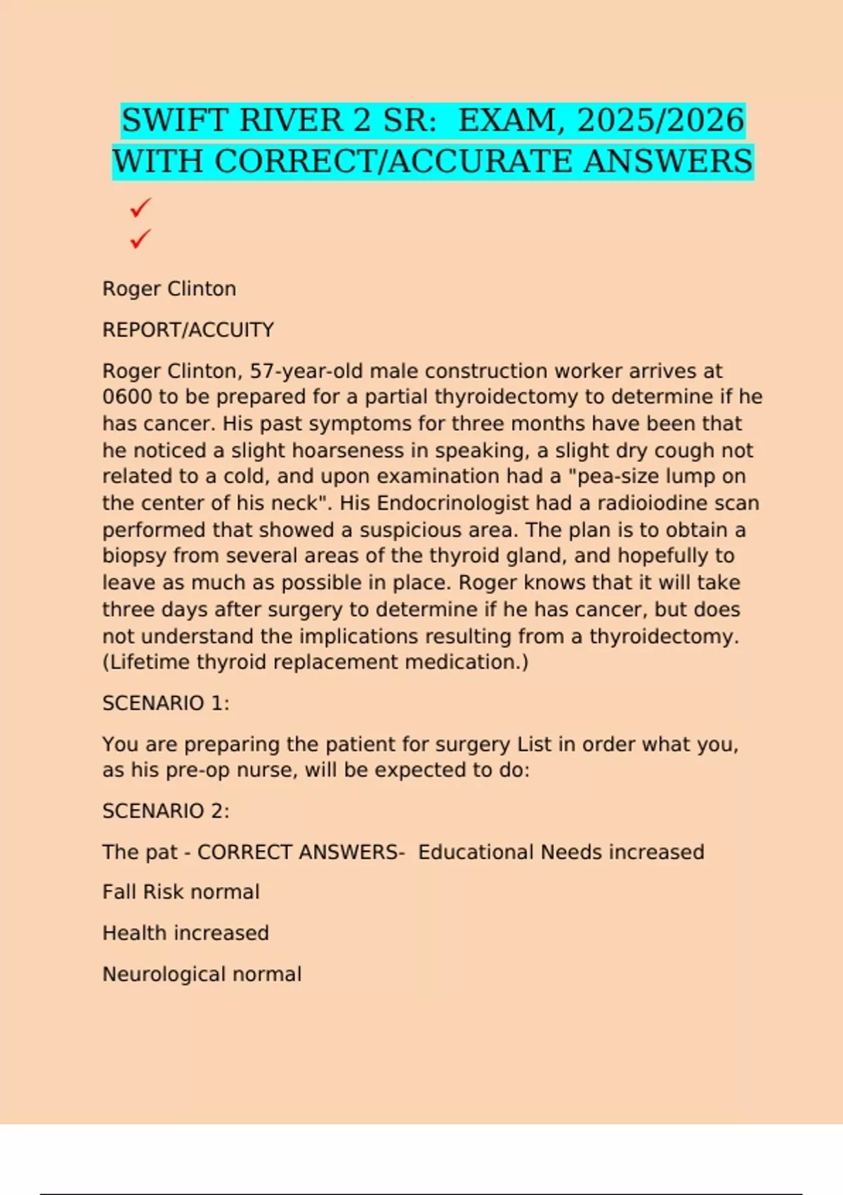 SWIFT RIVER 2 SR: EXAM, 2025/2026 WITH CORRECT/ACCURATE ANSWERS - SWIFT ...