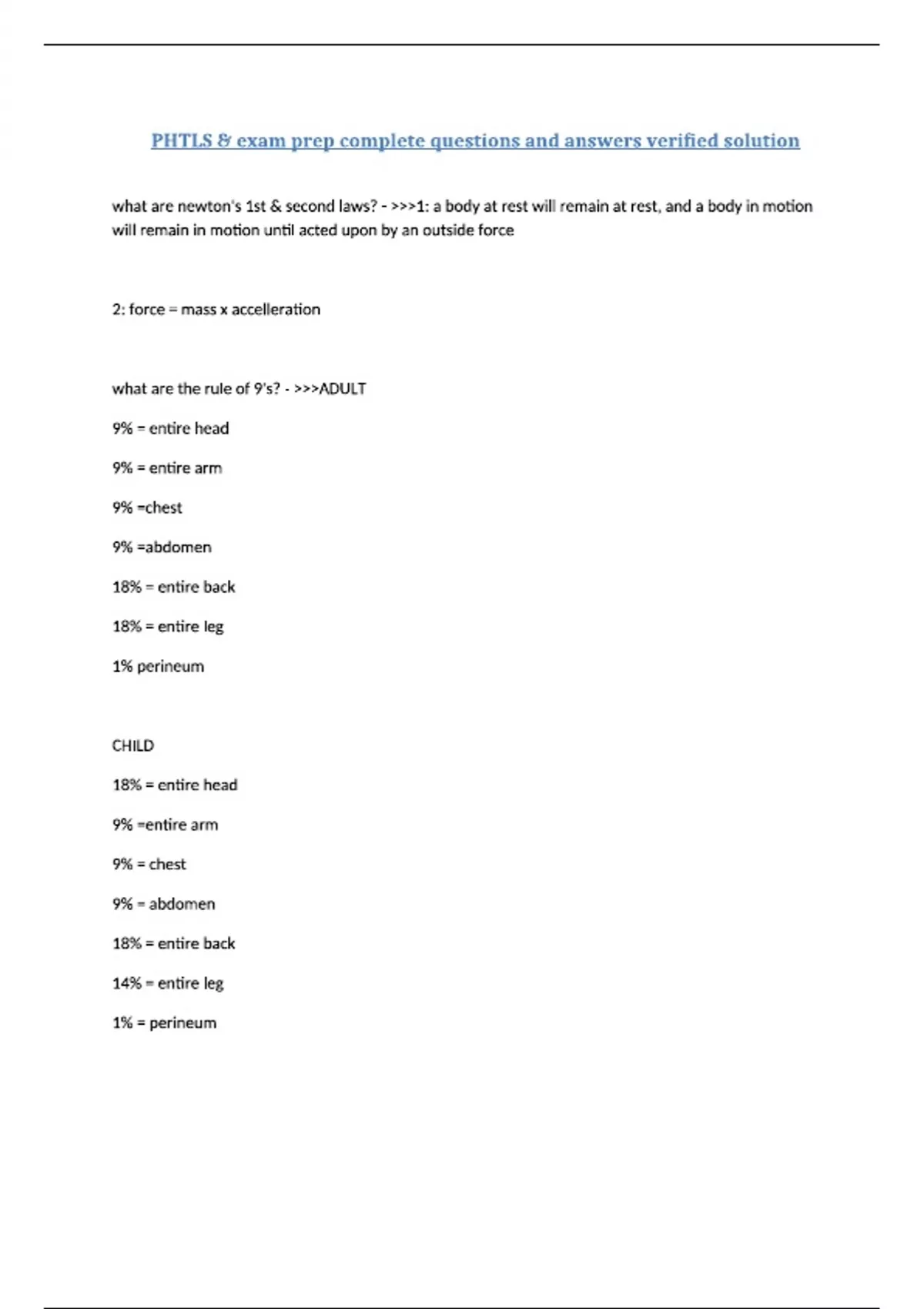 PHTLS exam prep complete questions and answers verified solution Trauma ...