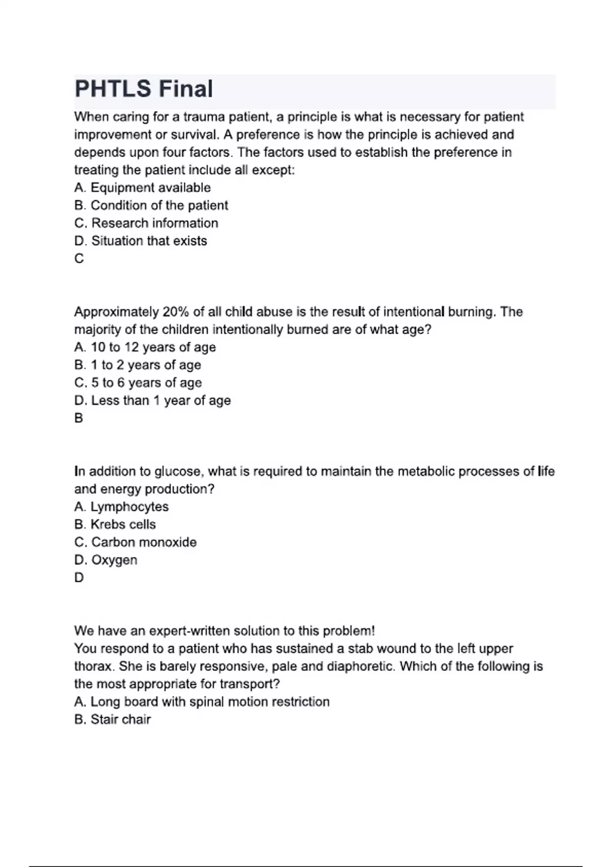 PHTLS Final (2025 / 2026) Updated Questions and Verified Answers, 100% ...