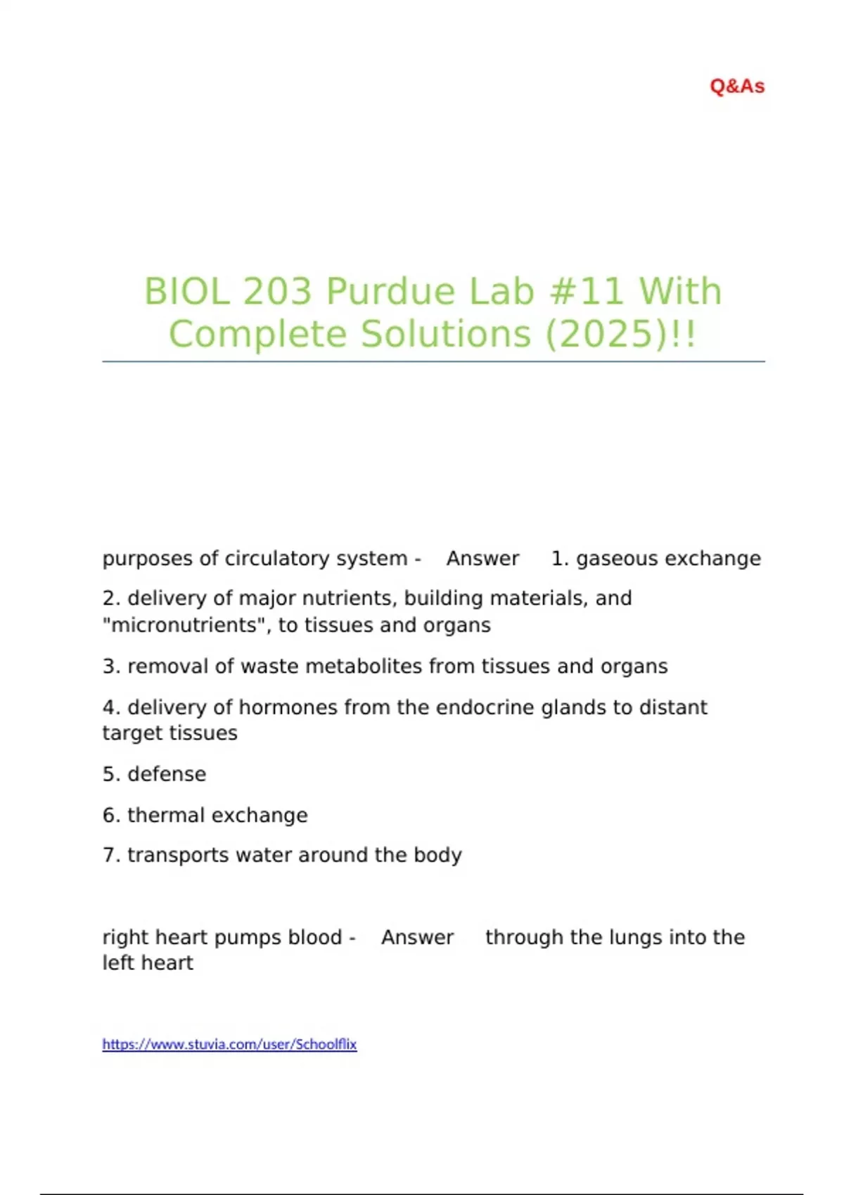 BIOL 203 Purdue Lab -11 With Complete Solutions (2025)!! - BIOL 203 ...