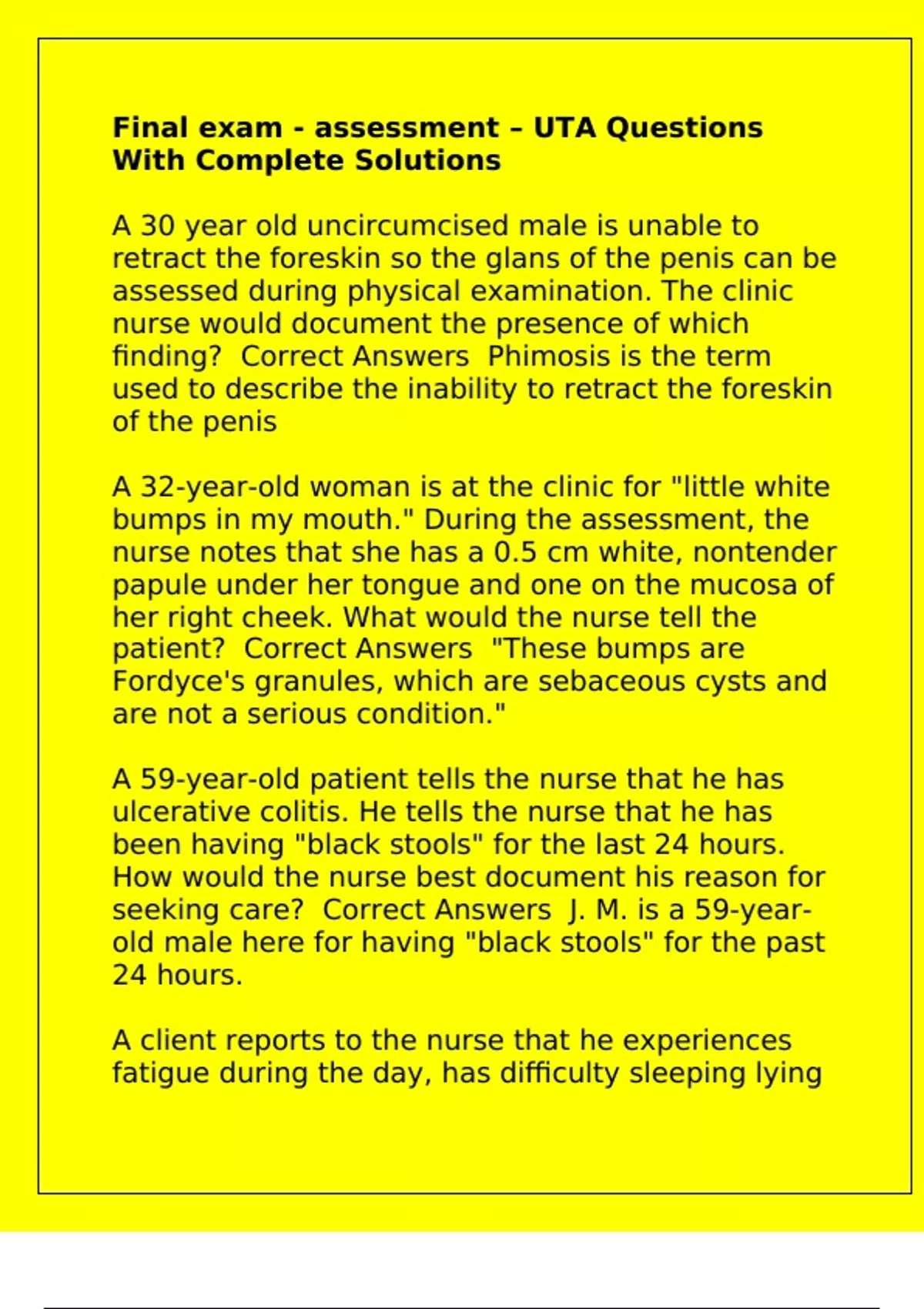 Final exam - assessment – UTA Questions With Complete Solutions ...