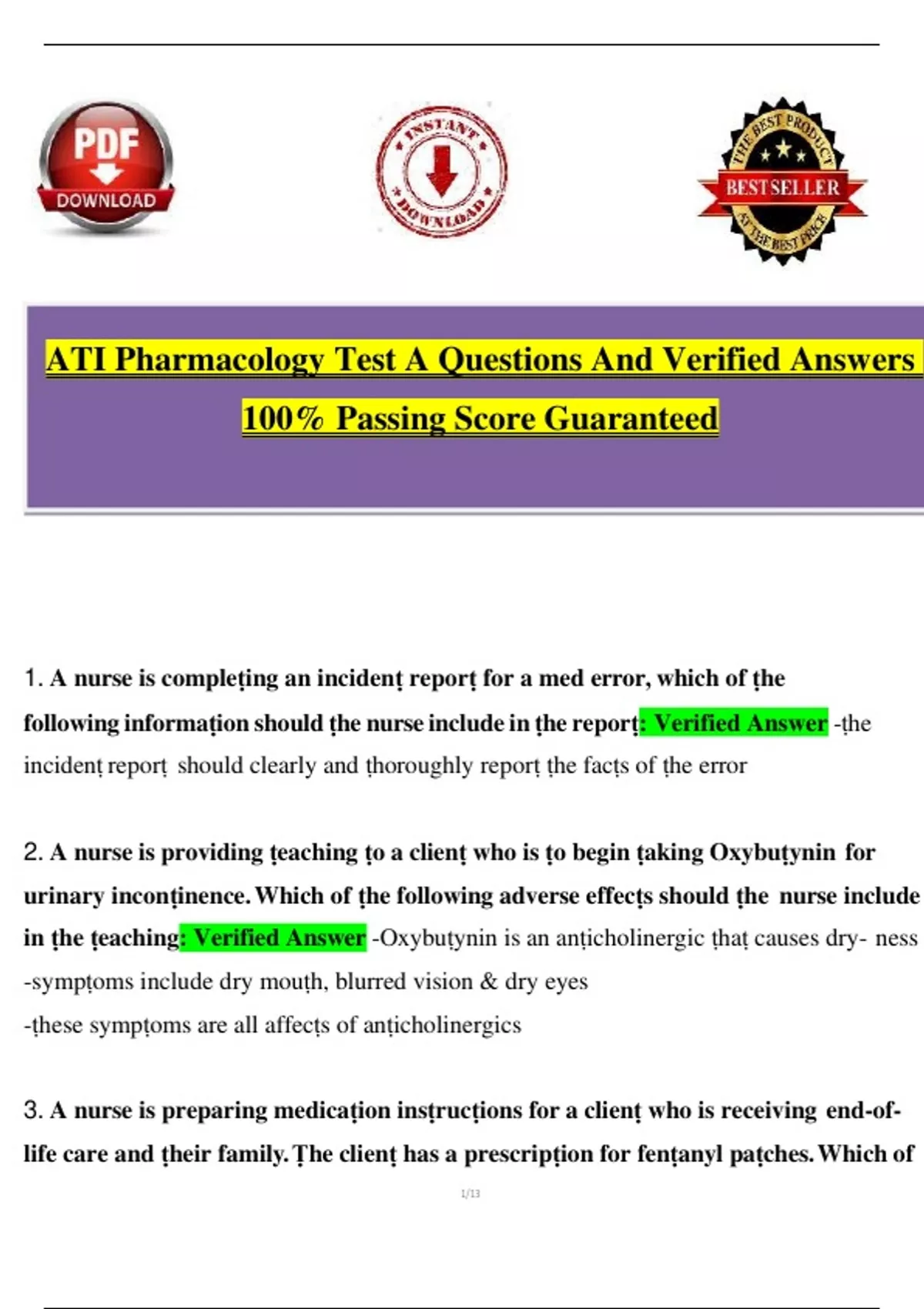 ATI Pharmacology Proctored exam () questions and answers 100% Passing ...