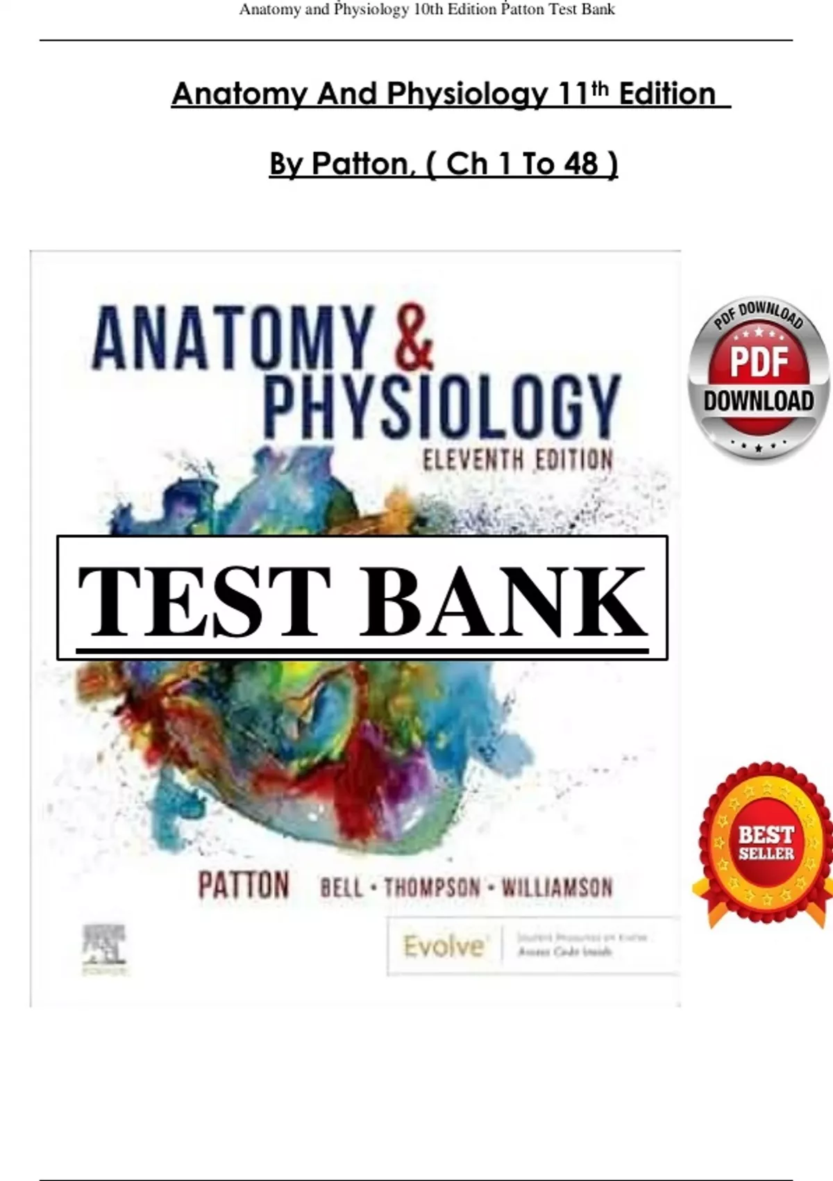TEST BANK For Anatomy and Physiology, 11th Edition (Patton, 2023 ...