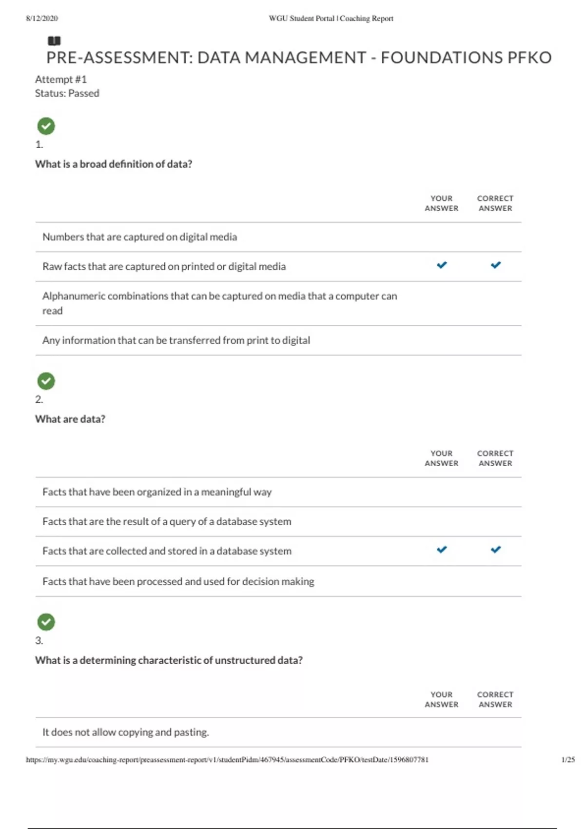 PRE-ASSESSMENT: DATA MANAGEMENT - FOUNDATIONS PFKO - WGU - Stuvia US