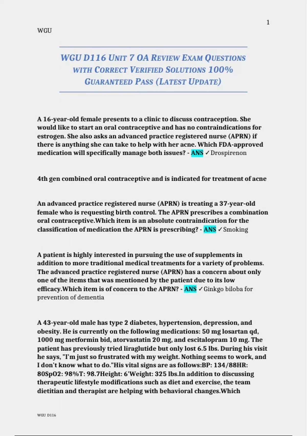 WGU D116 UNIT 7 OA REVIEW EXAM QUESTIONS WITH CORRECT VERIFIED ...