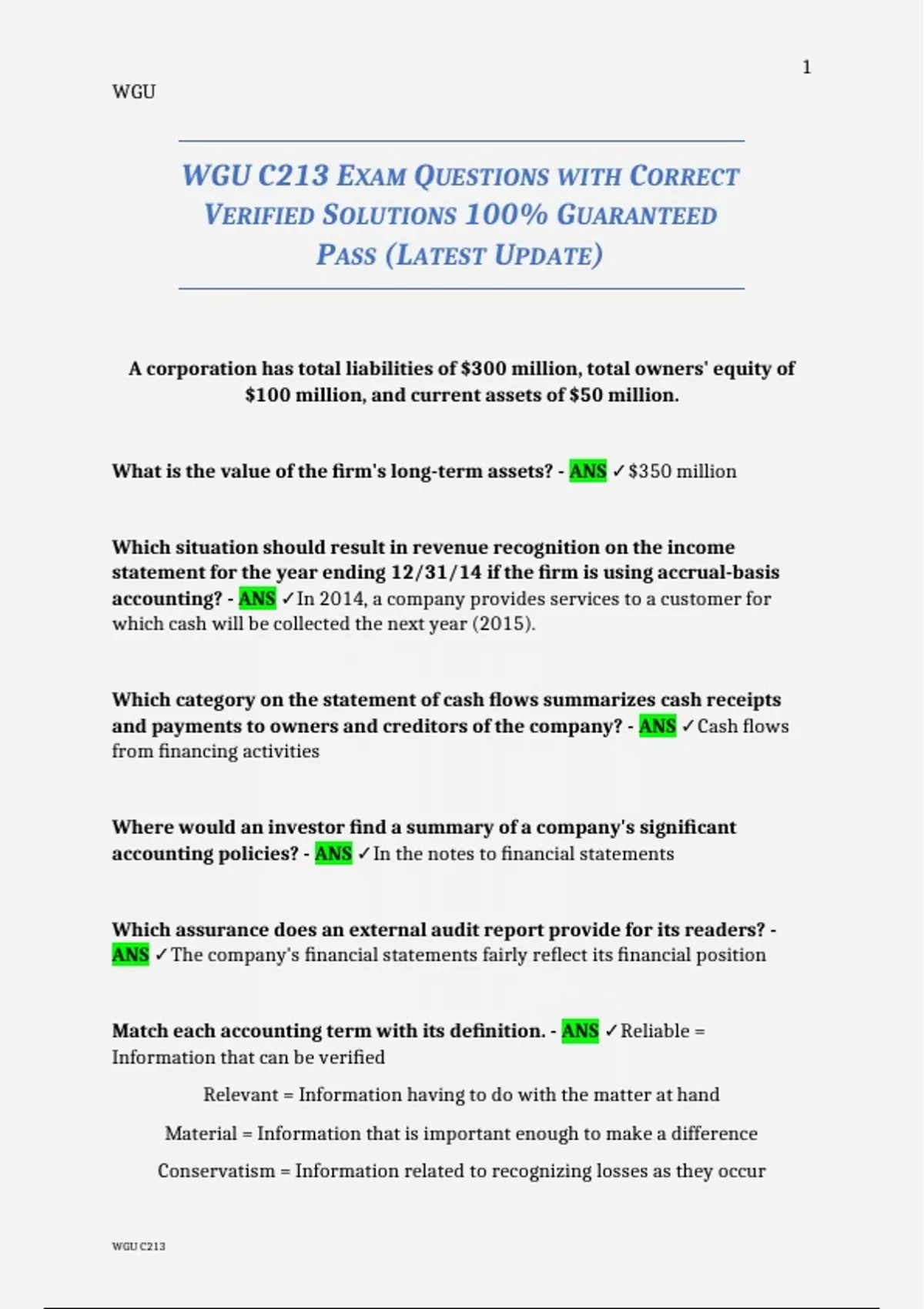 WGU C213 EXAM QUESTIONS WITH CORRECT VERIFIED SOLUTIONS 100% GUARANTEED ...