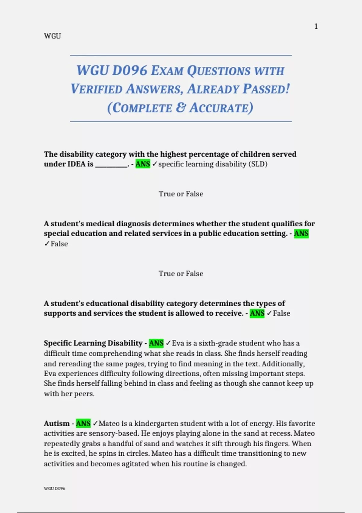 WGU D096 EXAM QUESTIONS WITH VERIFIED ANSWERS, ALREADY PASSED! (COMPLETE & ACCURATE) - WGU D096 ...