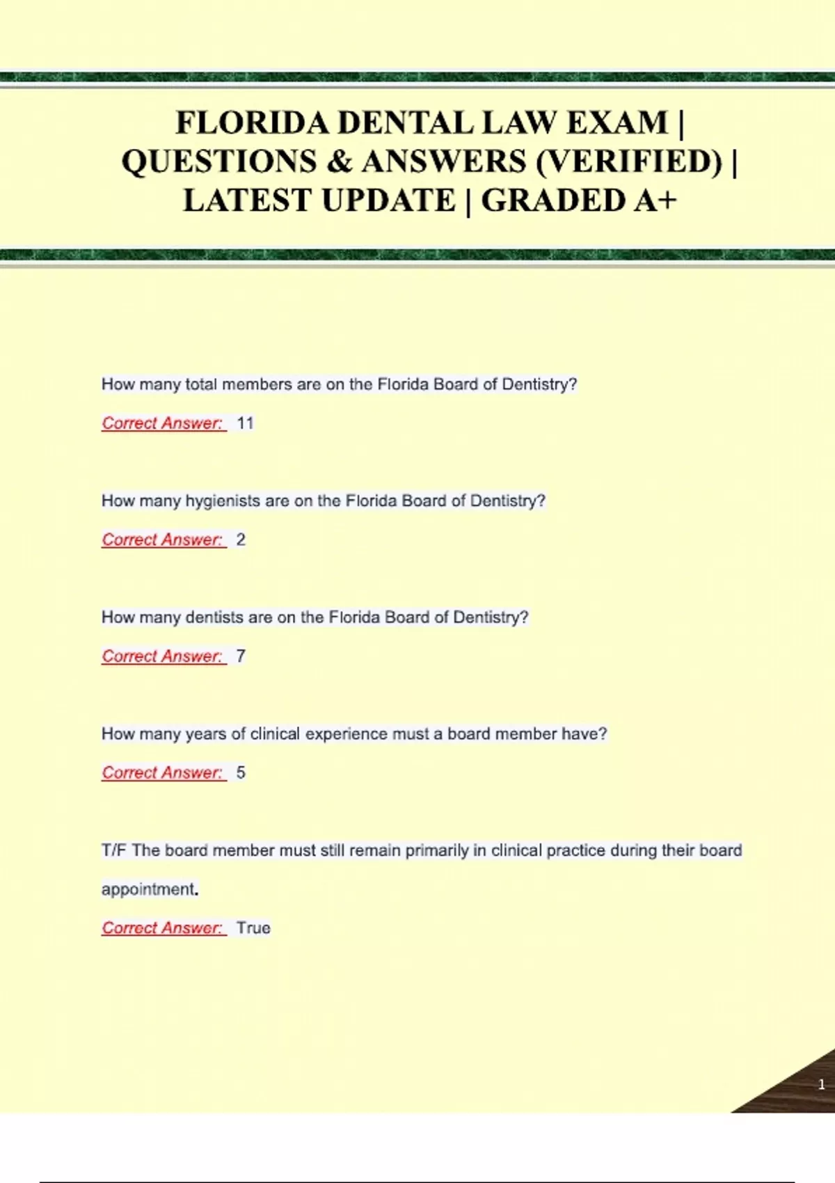 Florida dental law complete questions with correct and verified answers ...