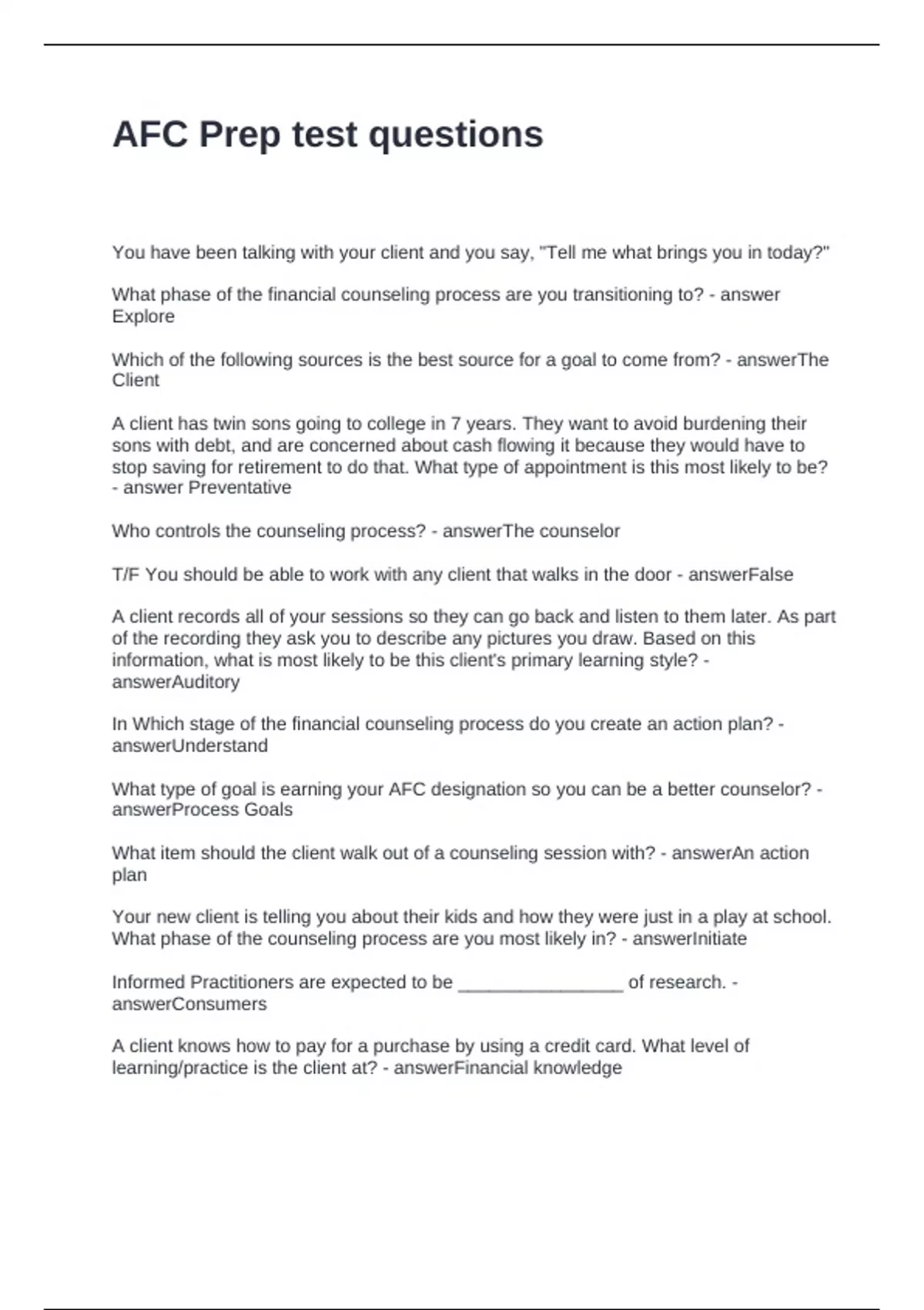 AFC Prep test questions Questions with Solutions 2025 - AFC - Stuvia US