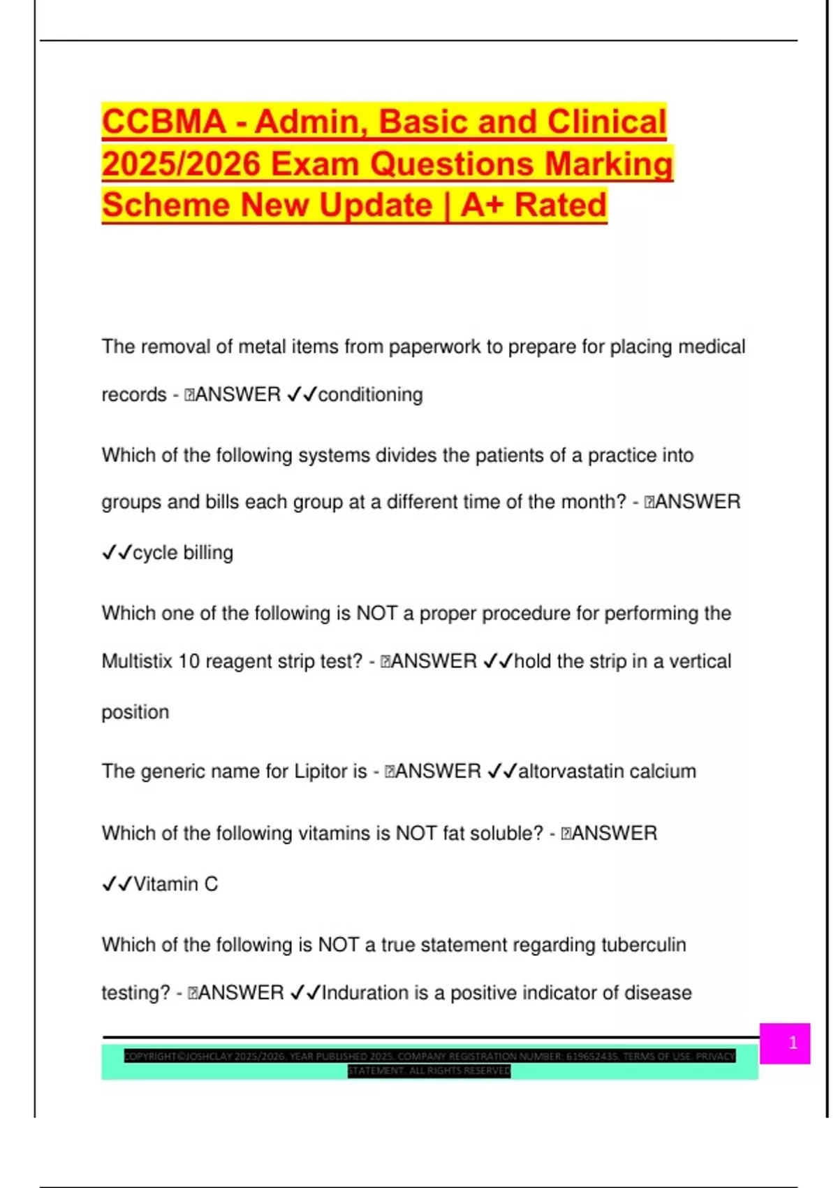 CCBMA - Admin, Basic and Clinical 2025/2026 Exam Questions Marking Scheme New Update | A+ Rated ...