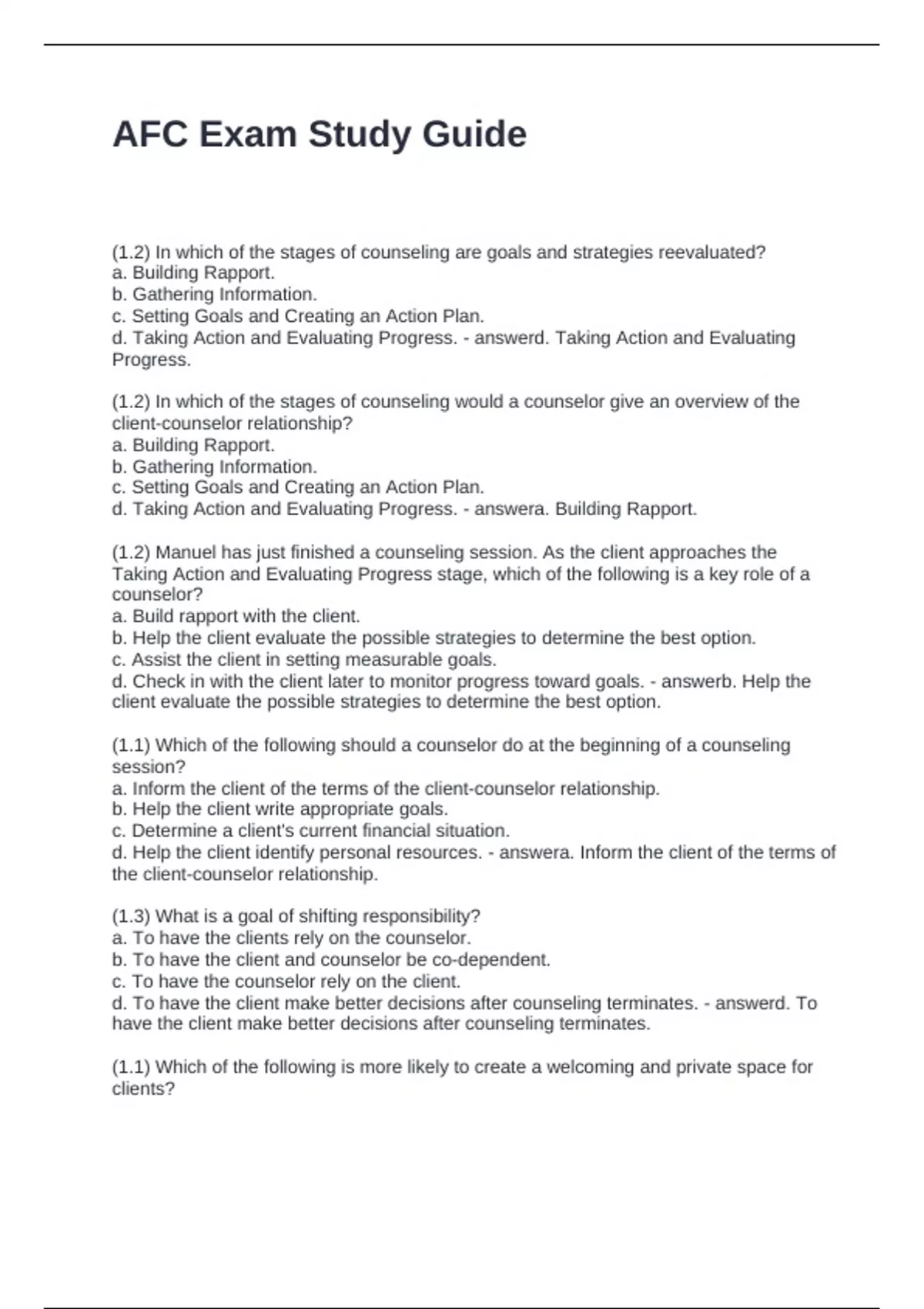 AFC Exam Study Guide Questions with Correct Answers - AFC - Stuvia US