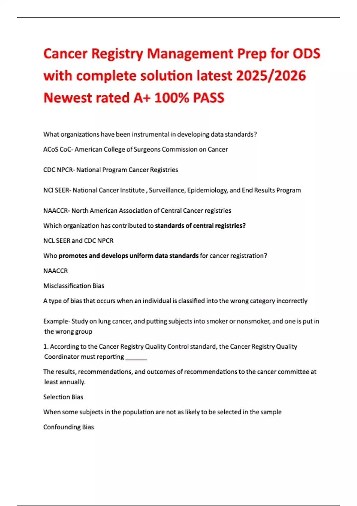 Cancer registry management prep for ods with complete solution latest ...