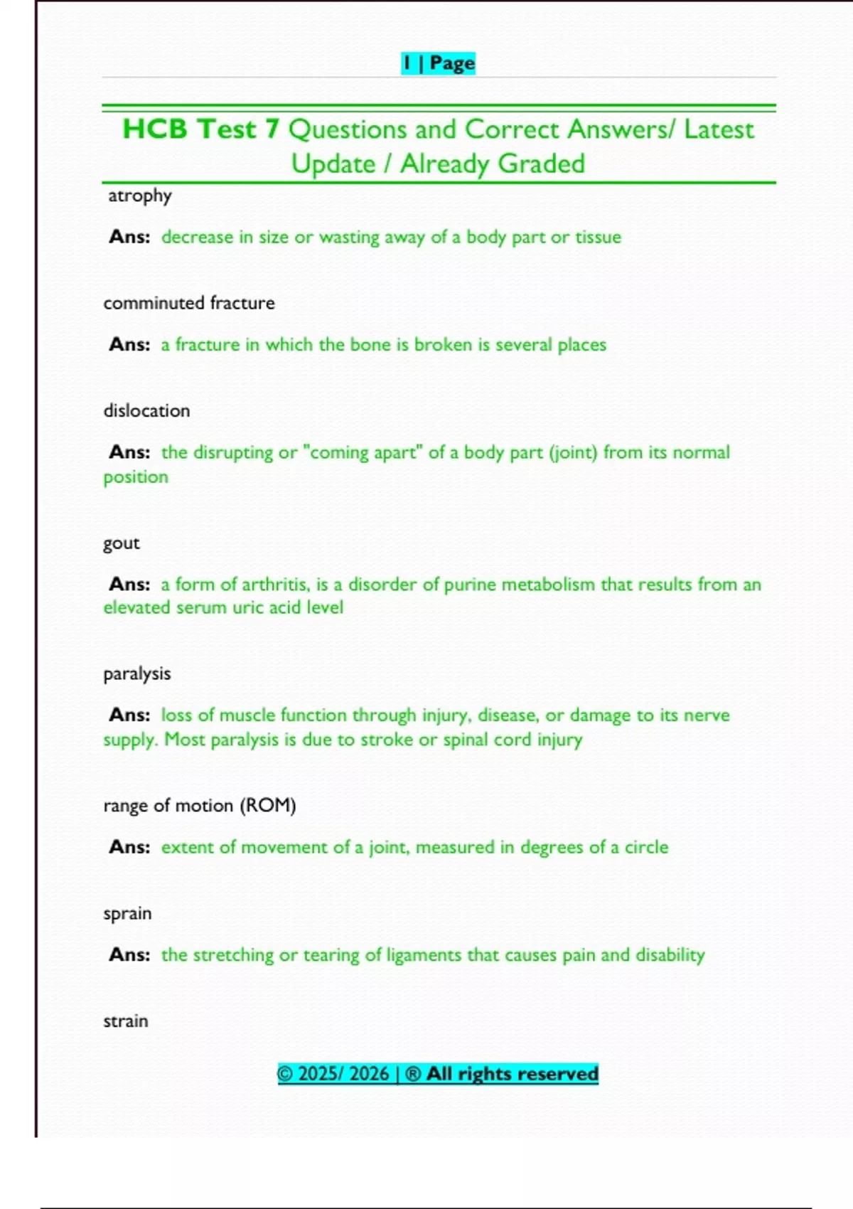 HCB Test 7 – Musculoskeletal, Dermatological, and Burn Management ...