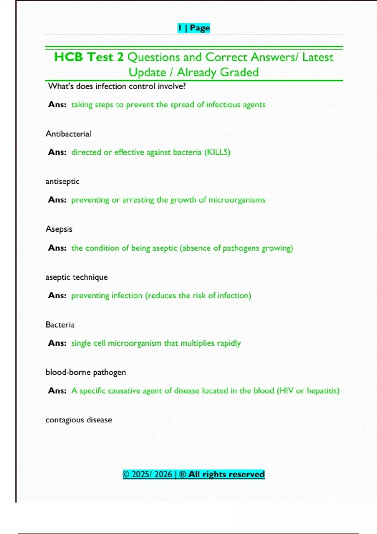 HCB Test 2 – Infection Control, Vital Signs, and Prehospital Assessment ...