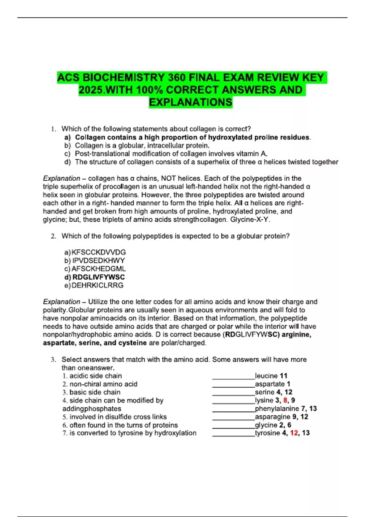 ACS BIOCHEMISTRY 360 FINAL EXAM REVIEW KEY 2025.WITH 100% CORRECT ...