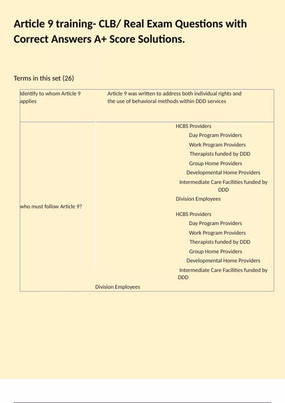 Article 9 training- CLB/ Real Exam Questions with Correct Answers A+ Score Solutions. - Article ...