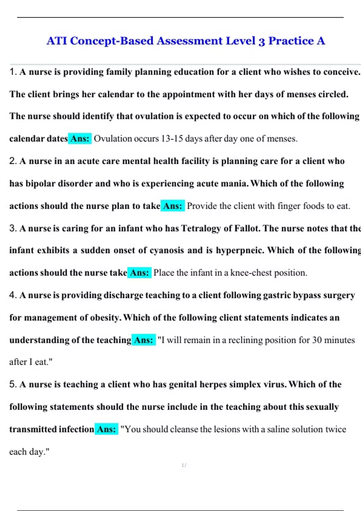 ATI Concept-Based Assessment Level 3 Practice A 2025 update ...