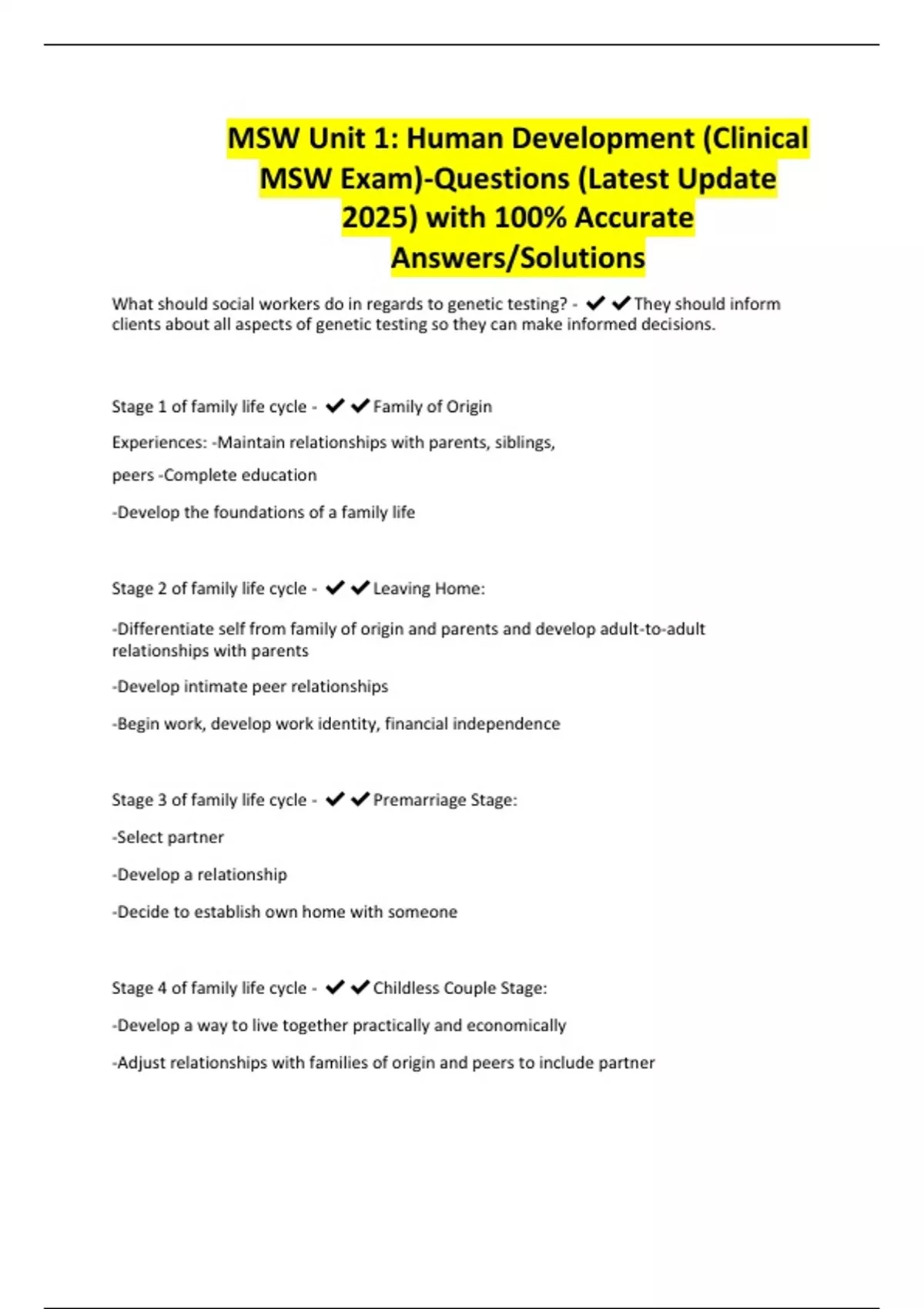 MSW Unit 1: Human Development (Clinical MSW Exam)-Questions (Latest ...