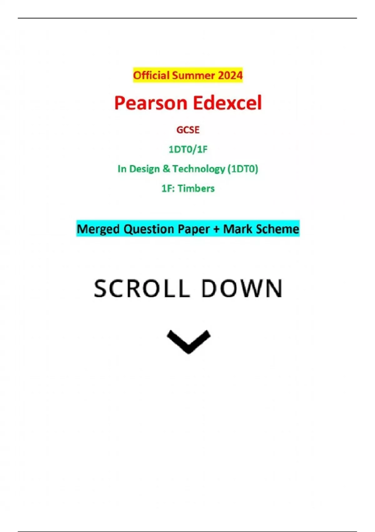 Official Summer 2024 Pearson Edexcel GCSE 1DT0/1F In Design ...