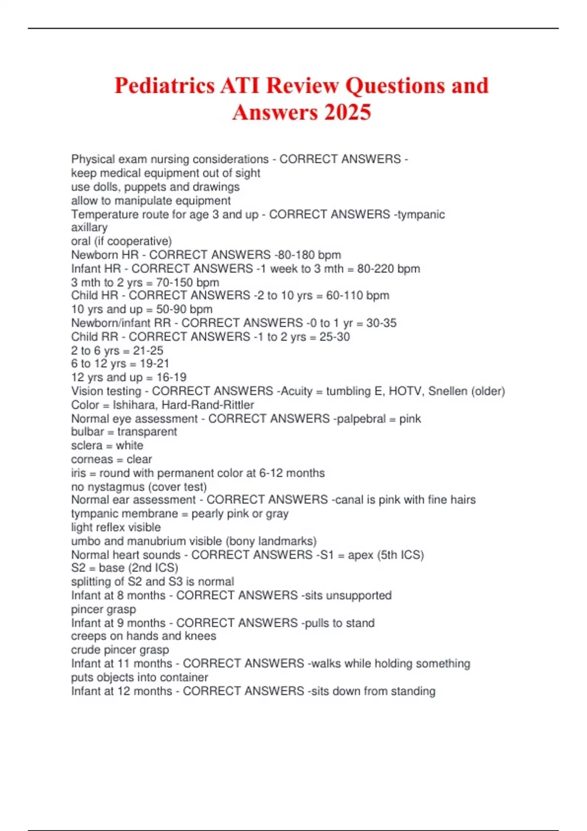 Pediatrics ATI Review Questions and Answers 2025 - ATI PEDIATRIC ...
