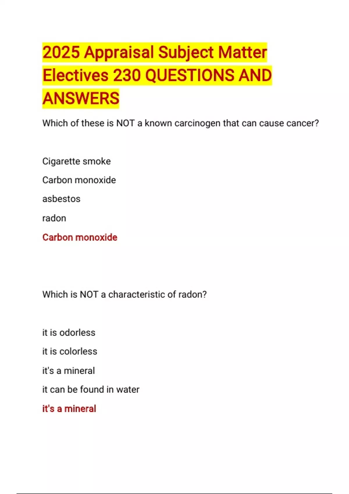 2025 Appraisal Subject Matter Electives 230 QUESTIONS AND ANSWERS ...