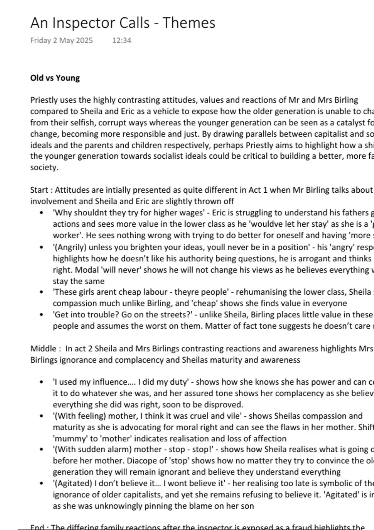 An Inspector Calls – Themes Essay Plans | GCSE English Literature | Grade 9 Revision Summary ...