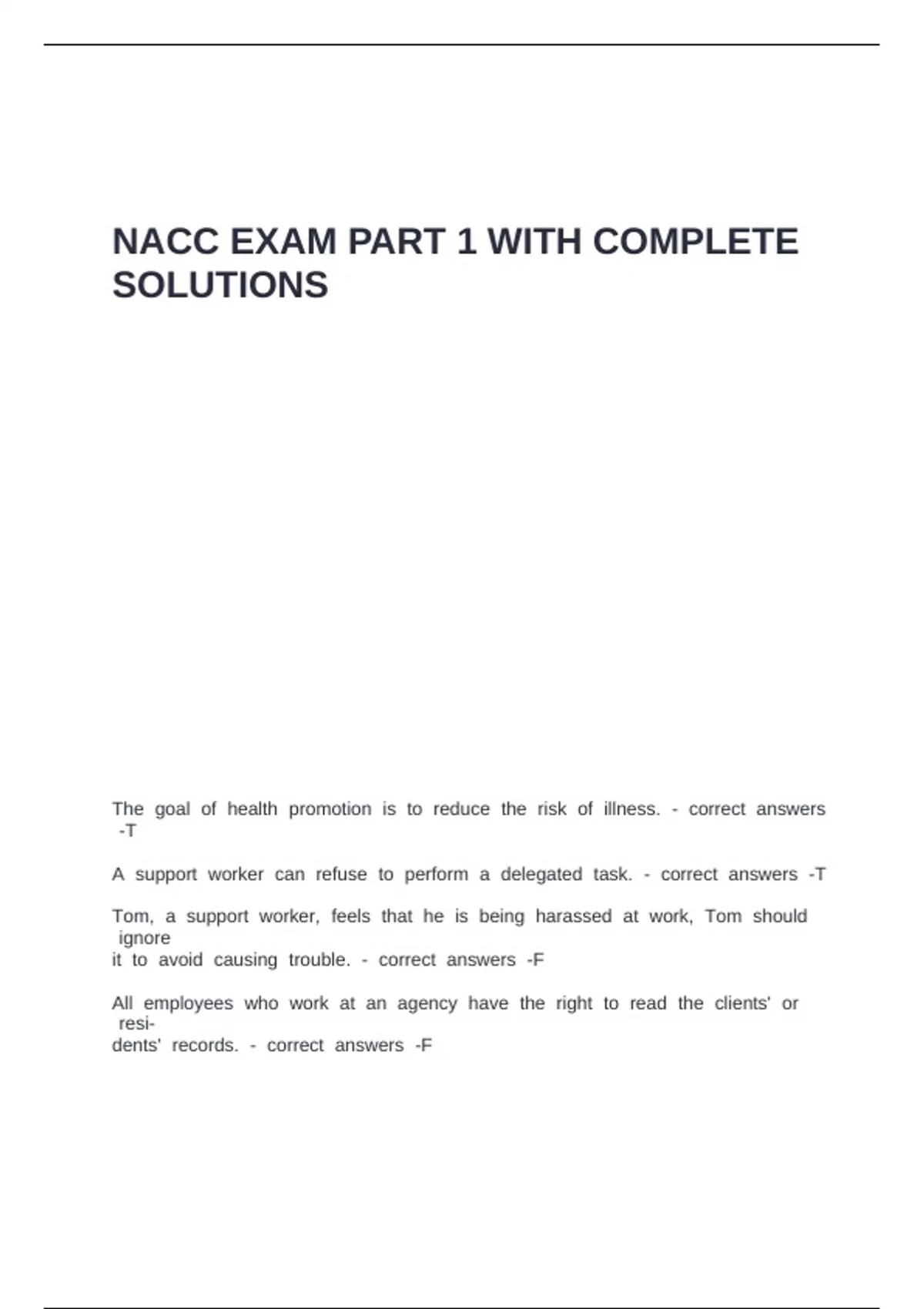 NACC EXAM PART 1 WITH COMPLETE SOLUTIONS - NACC - Stuvia US