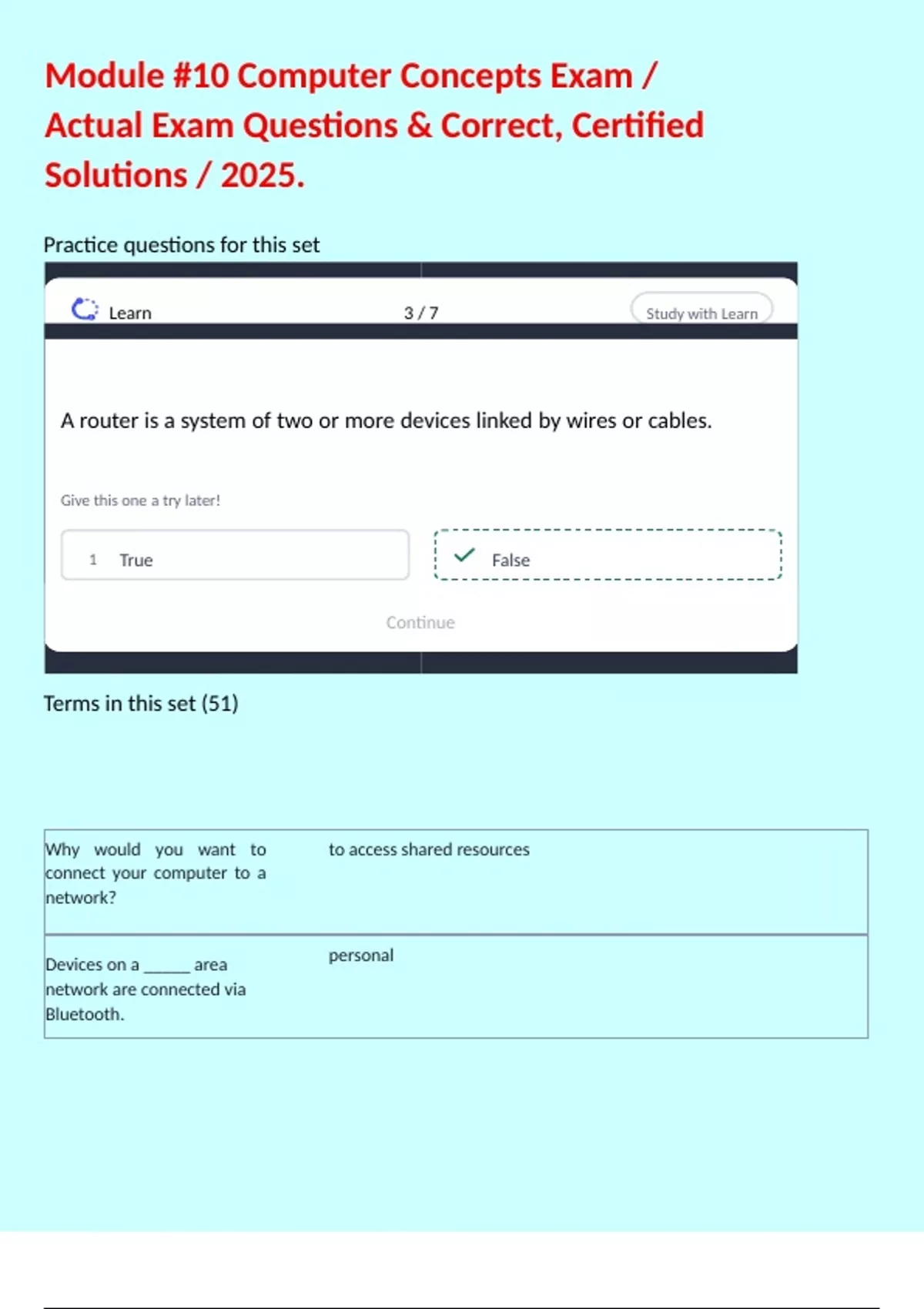 Module #10 Computer Concepts Exam / Actual Exam Questions & Correct ...