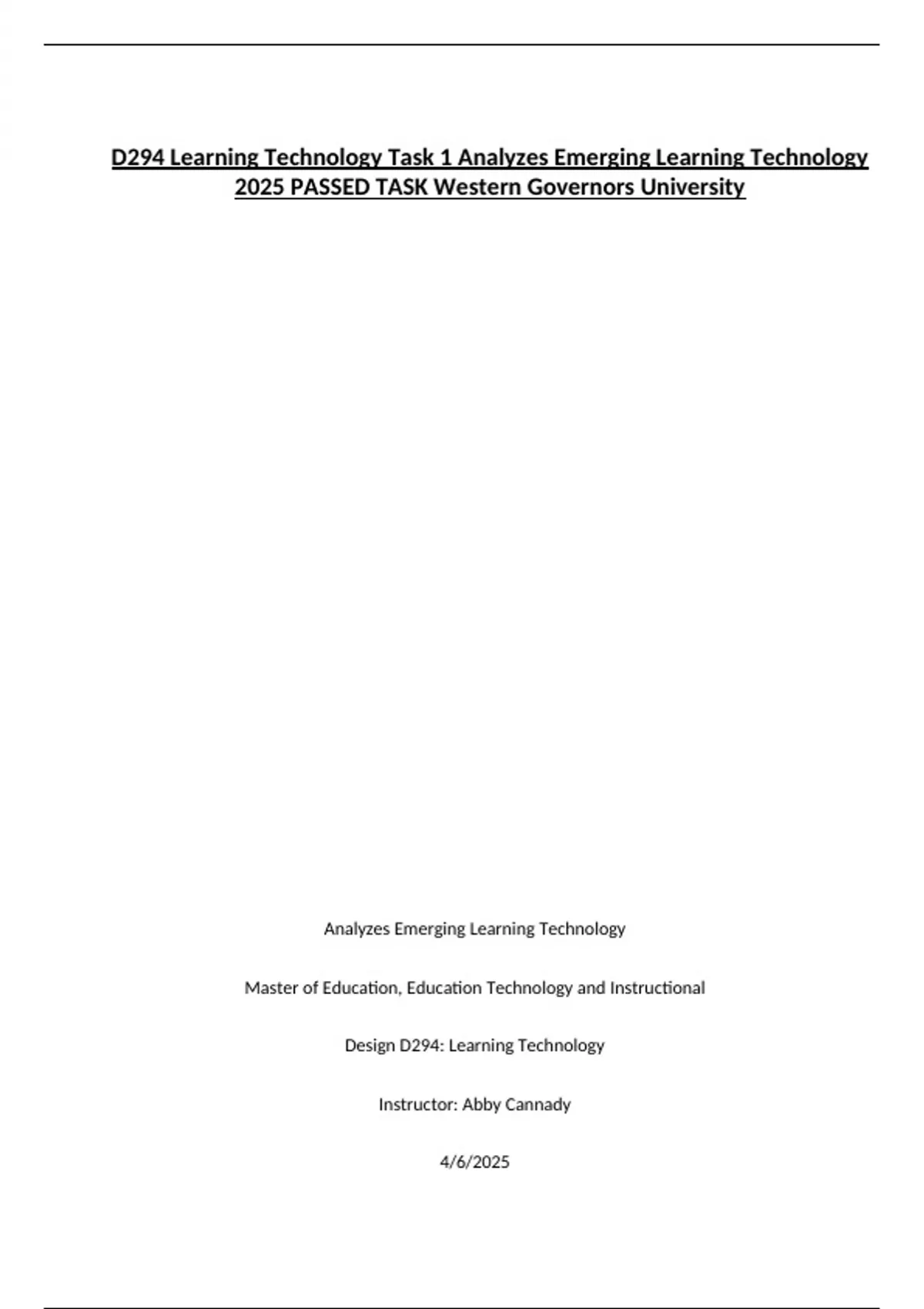 D294 Learning Technology Task 1 Analyzes Emerging Learning Technology ...