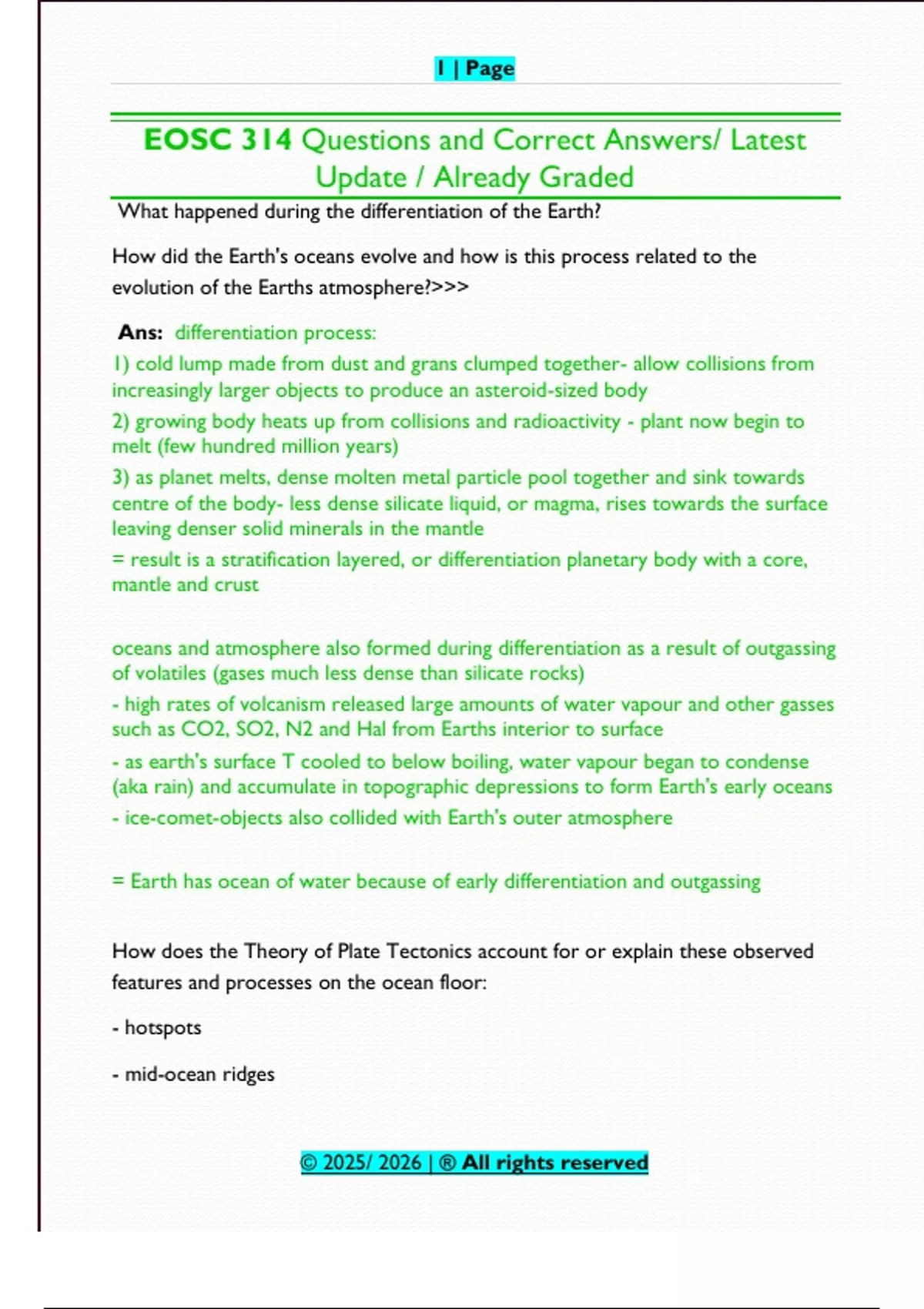 EOSC 314 – Full Course Question Bank with Correct Answers (2025/2026) | Oceanography, Climate ...