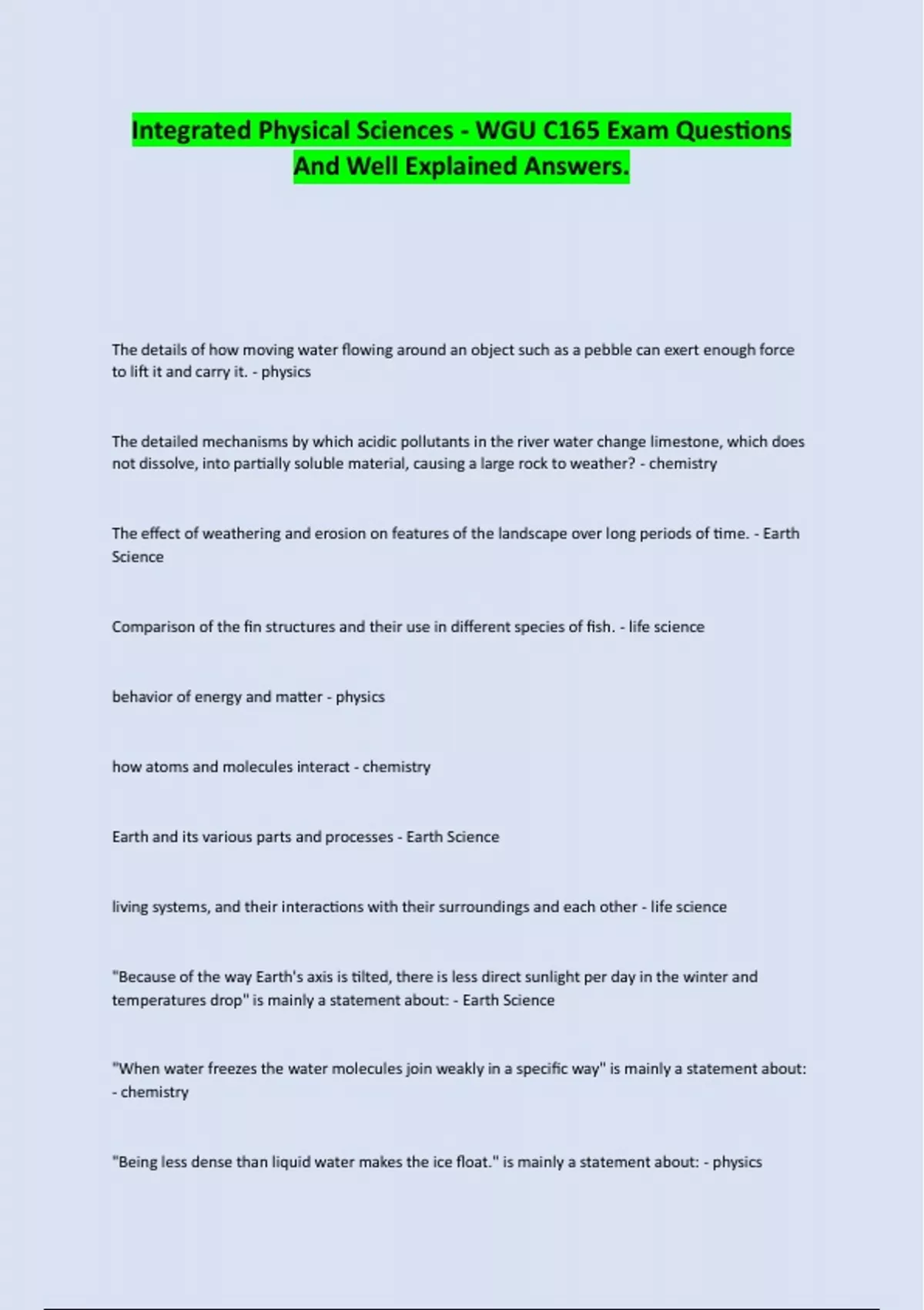 WGU C165 INTEGRATED PHYSICAL SCIENCES | 240+ ACTUAL QUESTIONS & ANSWERS ...