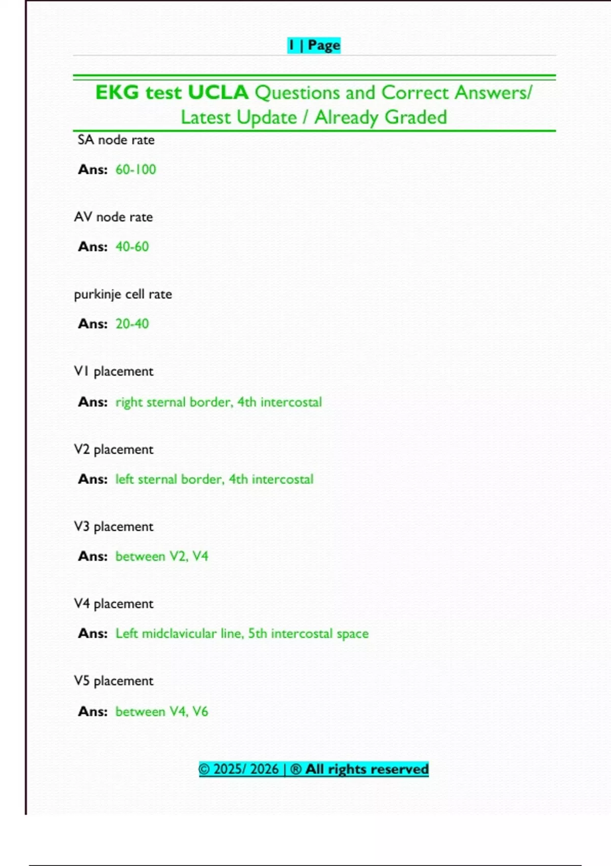 EKG Test – UCLA Questions and Correct Answers (2025/2026 ...