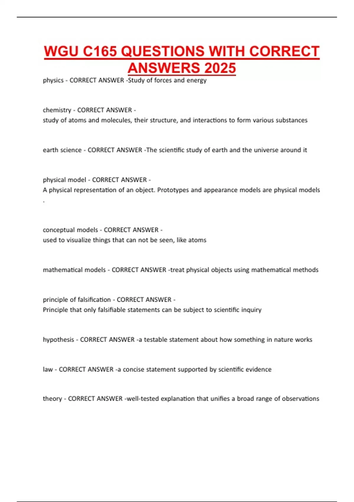 WGU C165 QUESTIONS WITH CORRECT ANSWERS 2025 - WGU C165 - Stuvia US