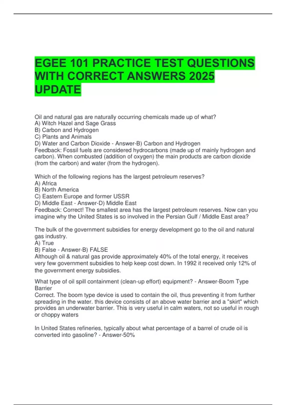 EGEE 101 PRACTICE TEST QUESTIONS WITH CORRECT ANSWERS 2025 UPDATE ...