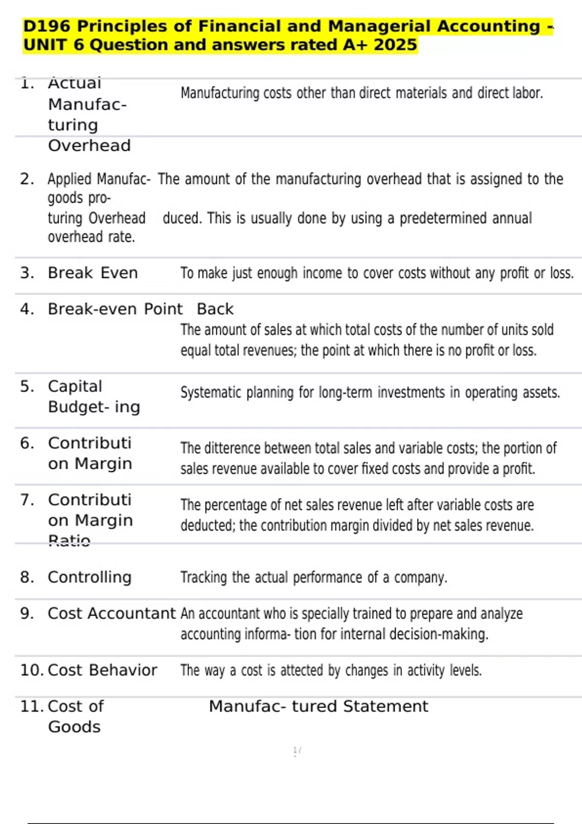 D196 Principles of Financial and Managerial Accounting - UNIT 6 ...