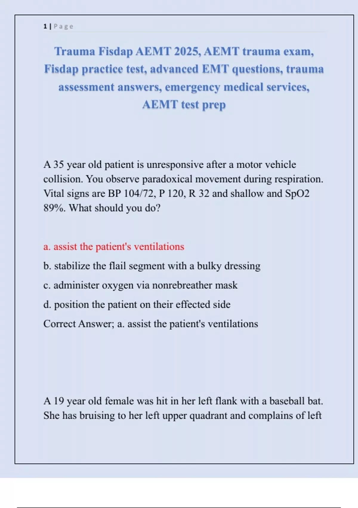 Trauma Fisdap AEMT 2025, AEMT trauma exam, Fisdap practice test ...