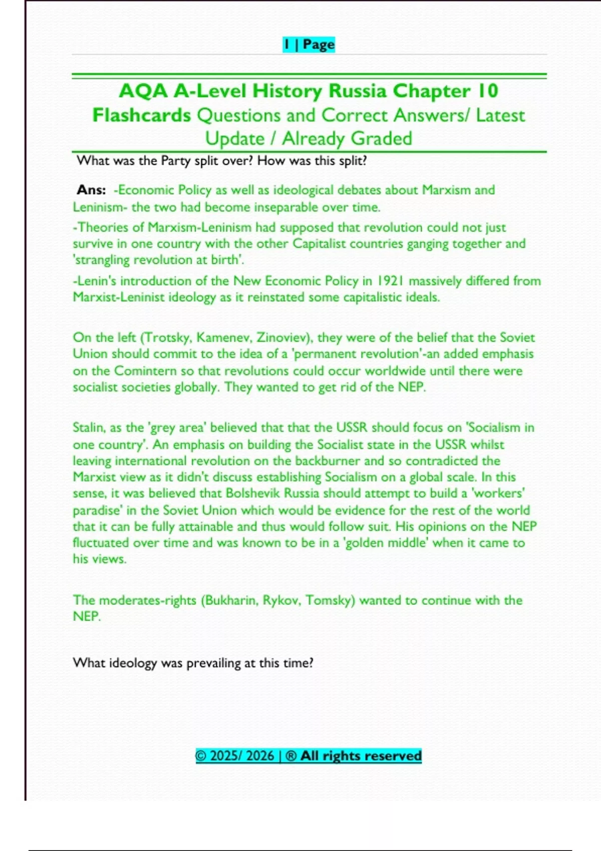 AQA A-Level History: Russia – Chapter 10 (AQA) – Flashcards with Questions and Model Answers ...