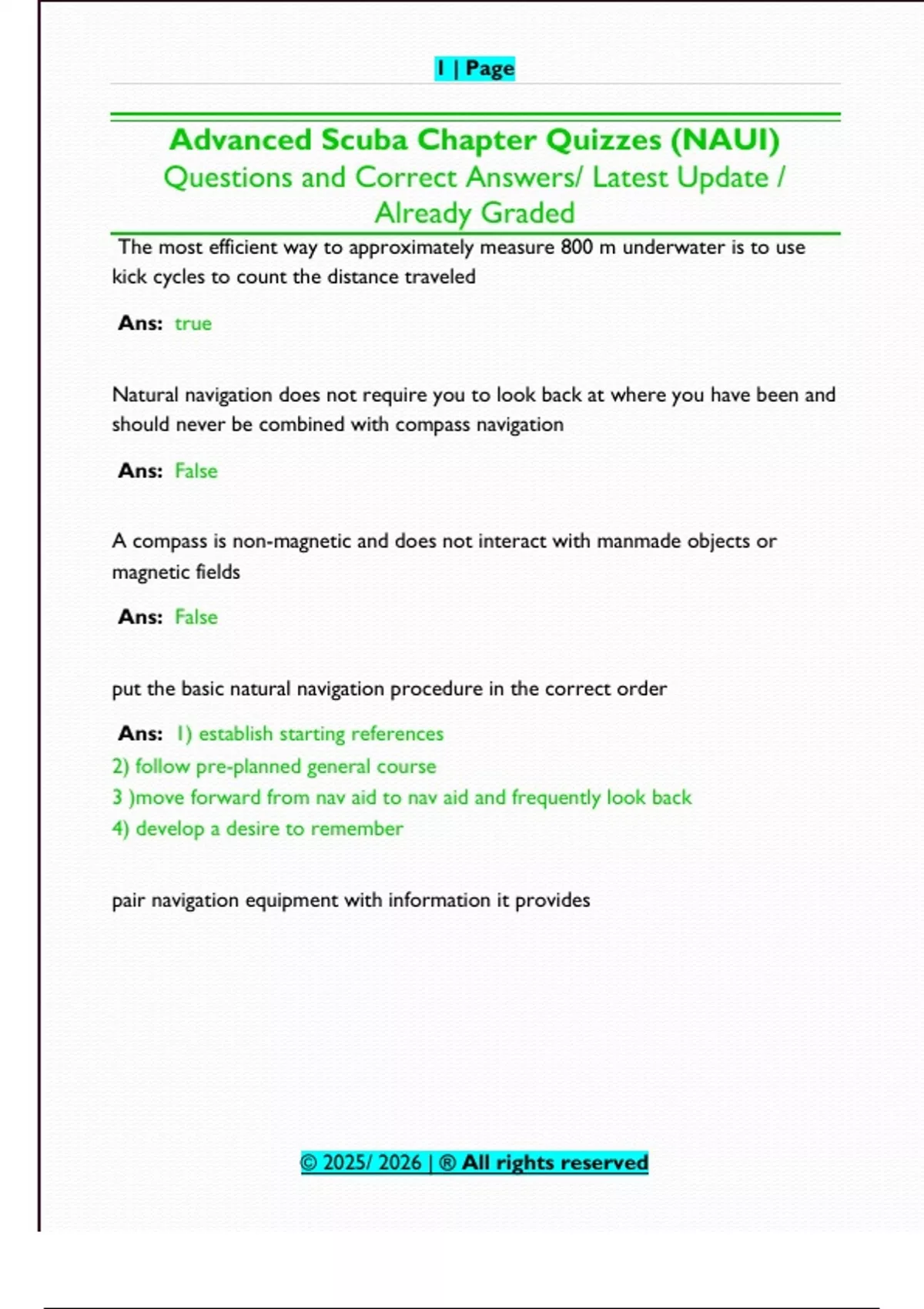 Advanced Scuba Diving (NAUI) Chapter Quizzes | 2025/2026 | Complete ...