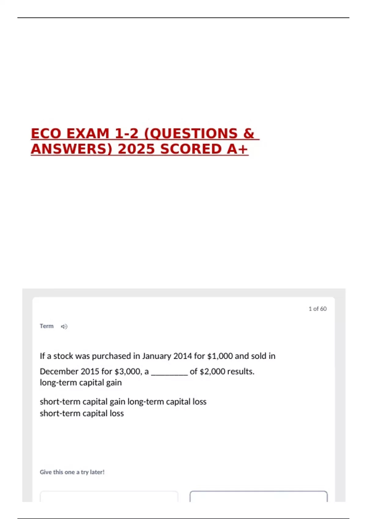 ECO EXAM 1-2 (QUESTIONS & ANSWERS) 2025 SCORED A+ - ECO - Stuvia US