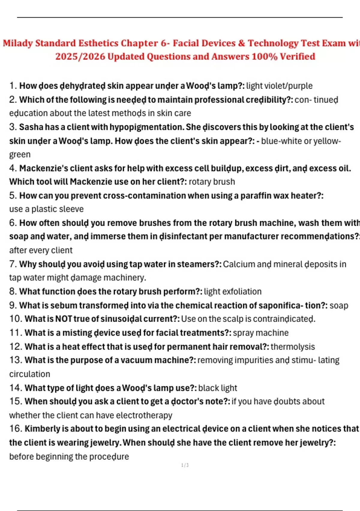 Milady Standard Esthetics Chapter 6 – Facial Devices & Technology Test ...