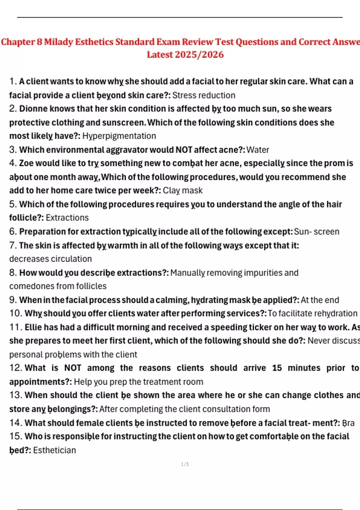 Milady Esthetics Chapter 8 – Standard Exam Review with Test Questions ...