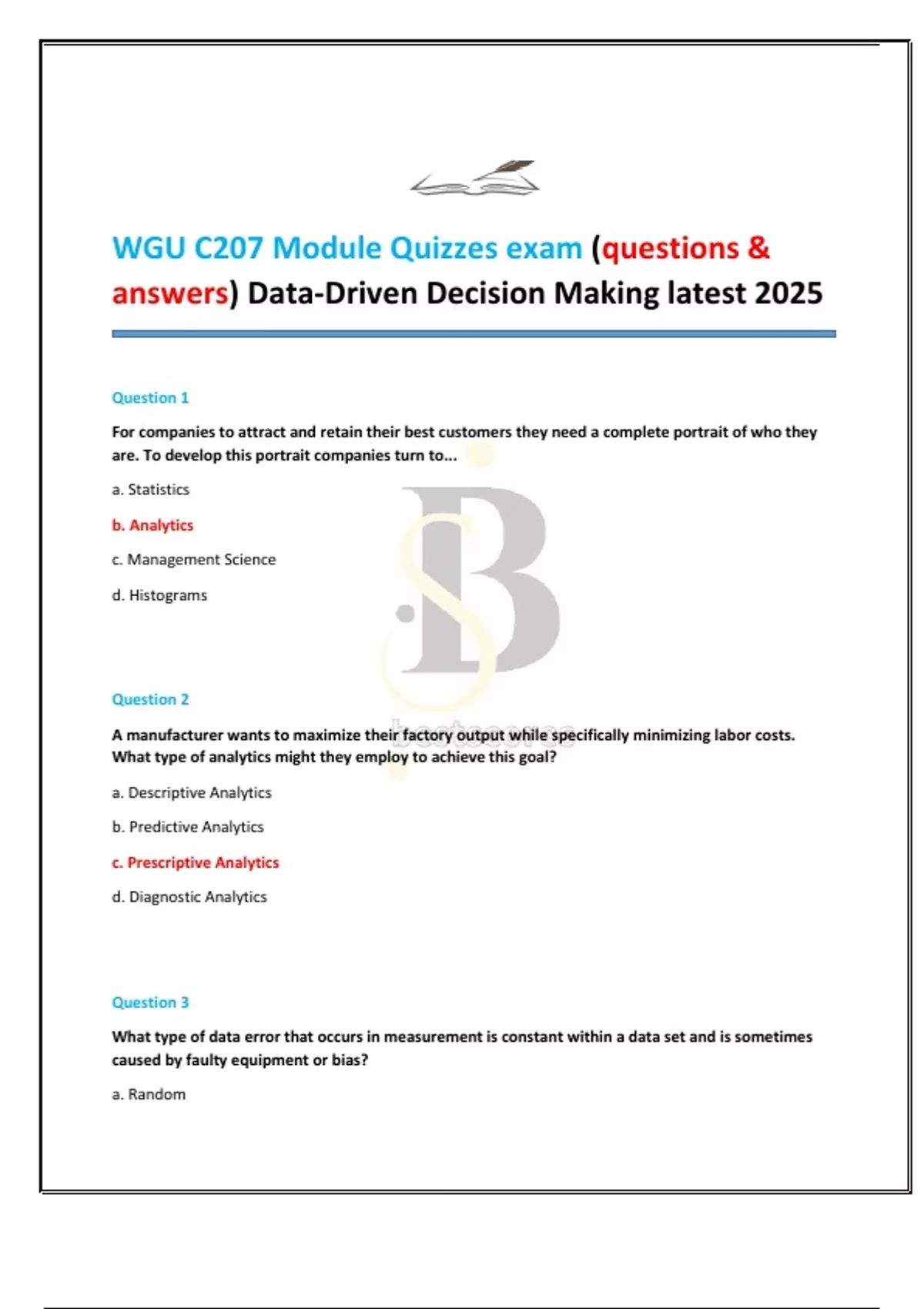 WGU C207 Module Quizzes exam (questions & answers) Data-Driven Decision ...
