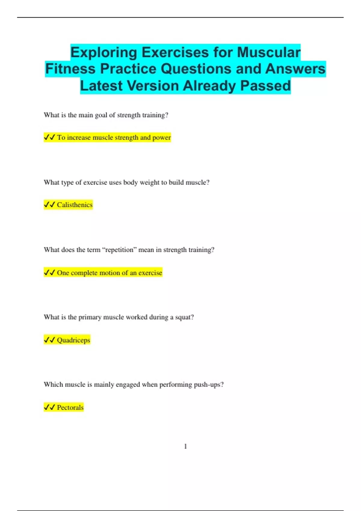 Exploring Exercises for Muscular Fitness Bundled Exams Questions and ...