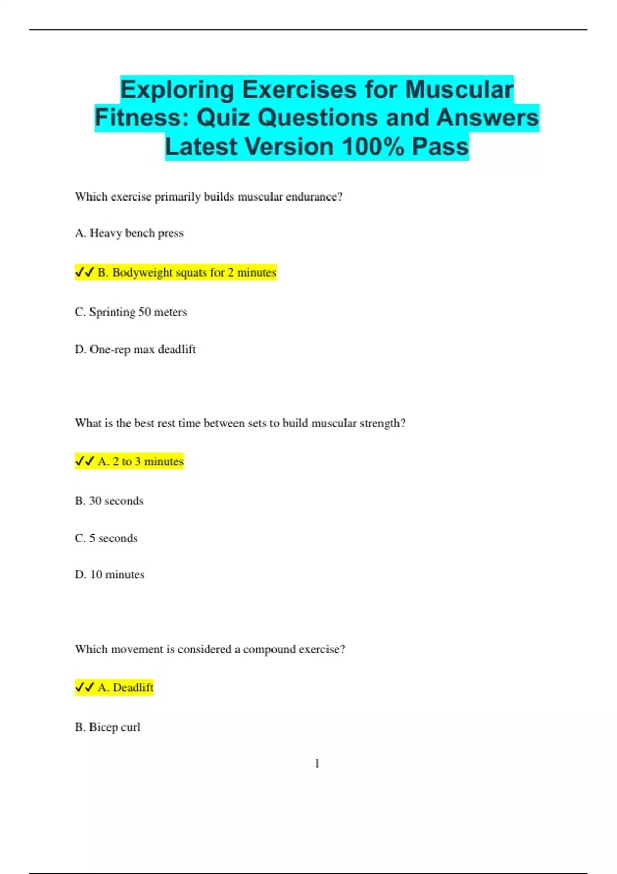 Exploring Exercises for Muscular Fitness: Quiz Questions and Answers ...